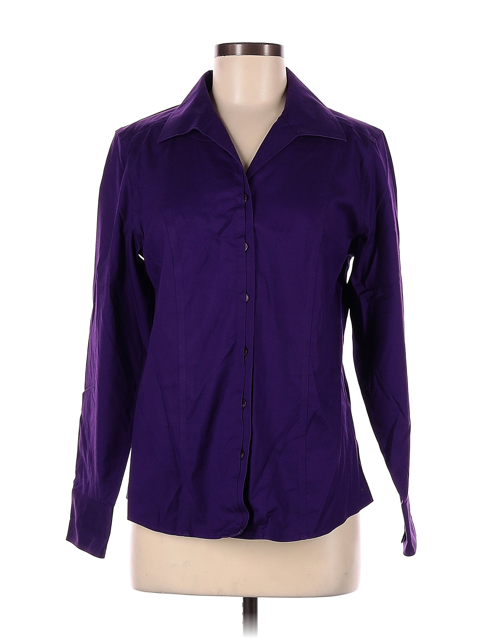 Chicos 100 Cotton Solid Purple Long Sleeve Button Down Shirt Size Med