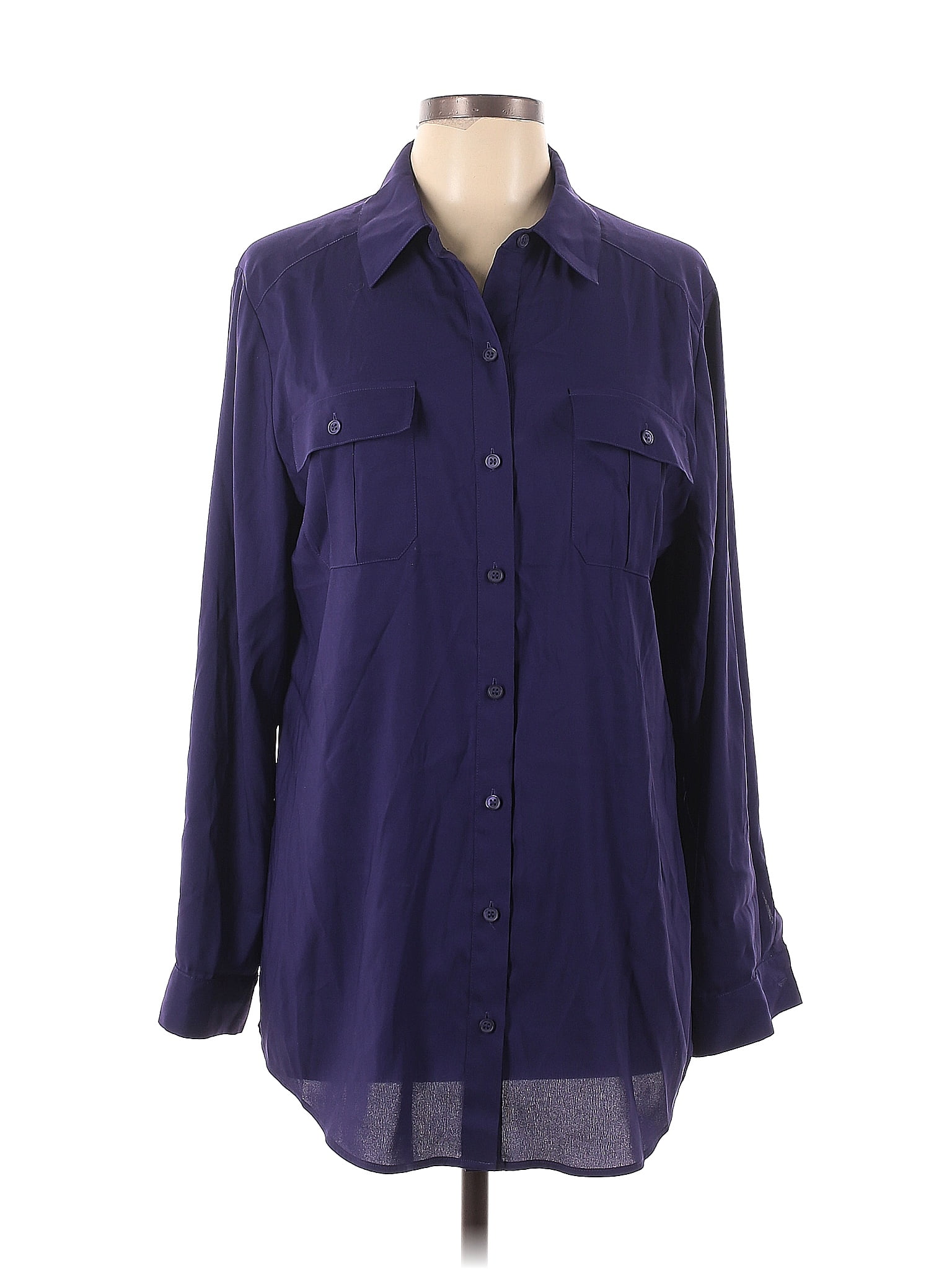 Chicos 100 Polyester Solid Purple Long Sleeve Blouse Size Lg 2 81