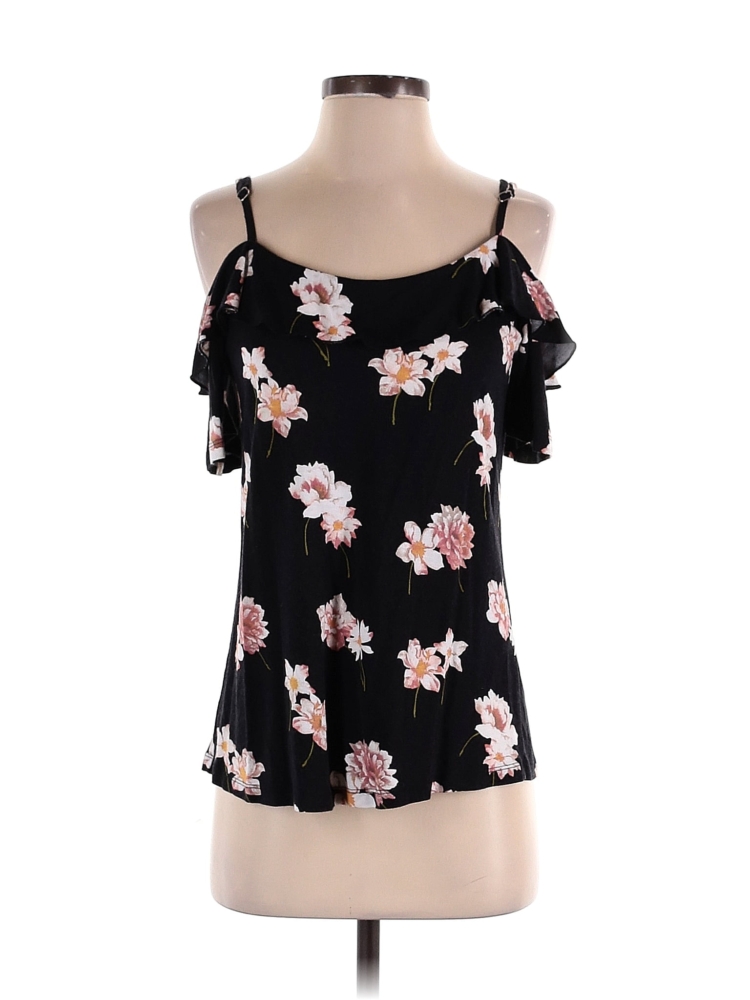 Venus 100 Viscose Floral Black Short Sleeve Blouse Size S 55 Off