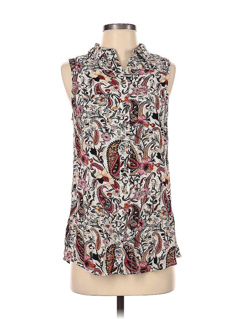 Chelsea & Theodore 100% Rayon Paisley Ivory Sleeveless Blouse Size S ...