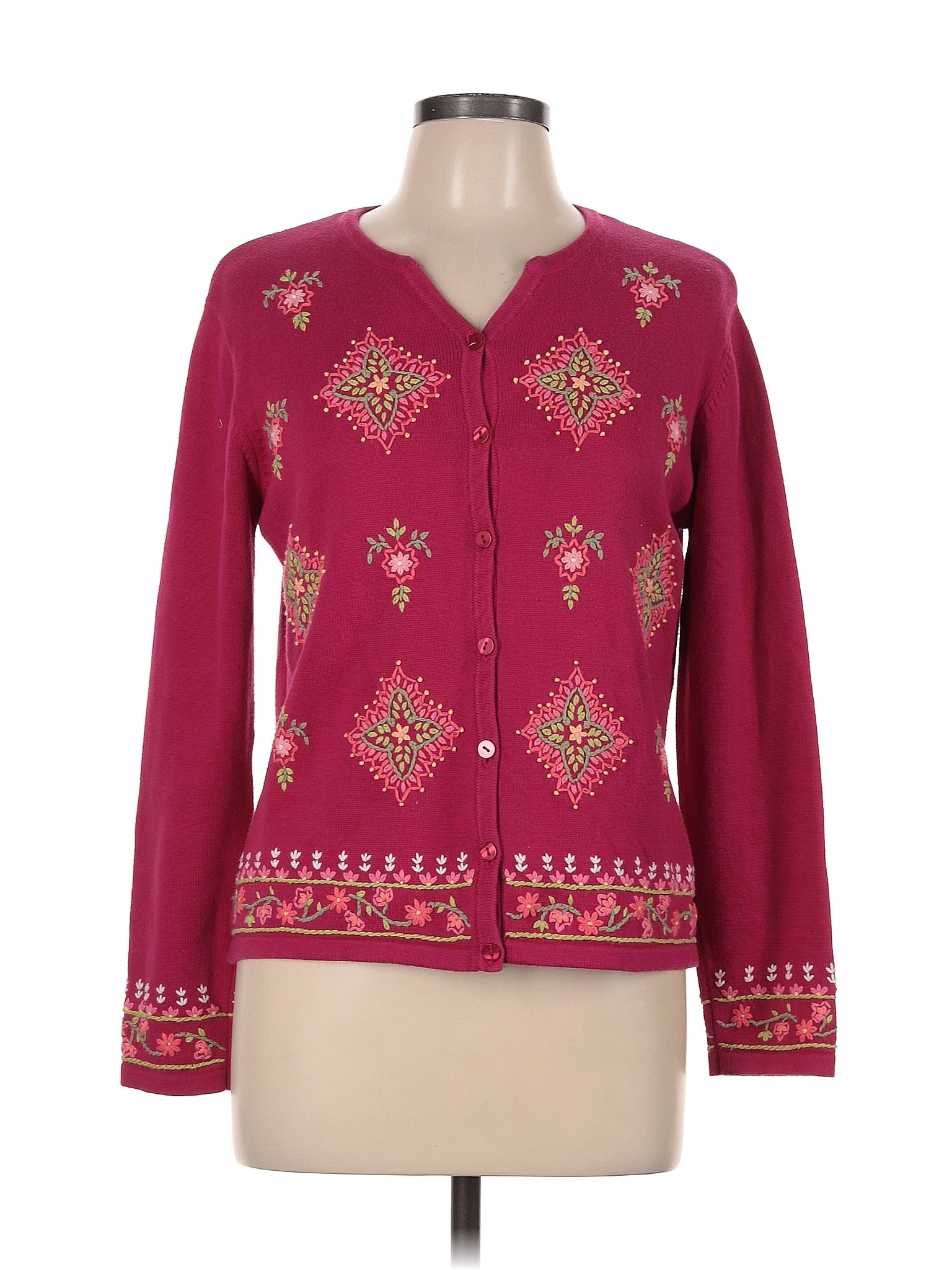 Talbots 100 Cotton Color Block Burgundy Cardigan Size M 75 Off