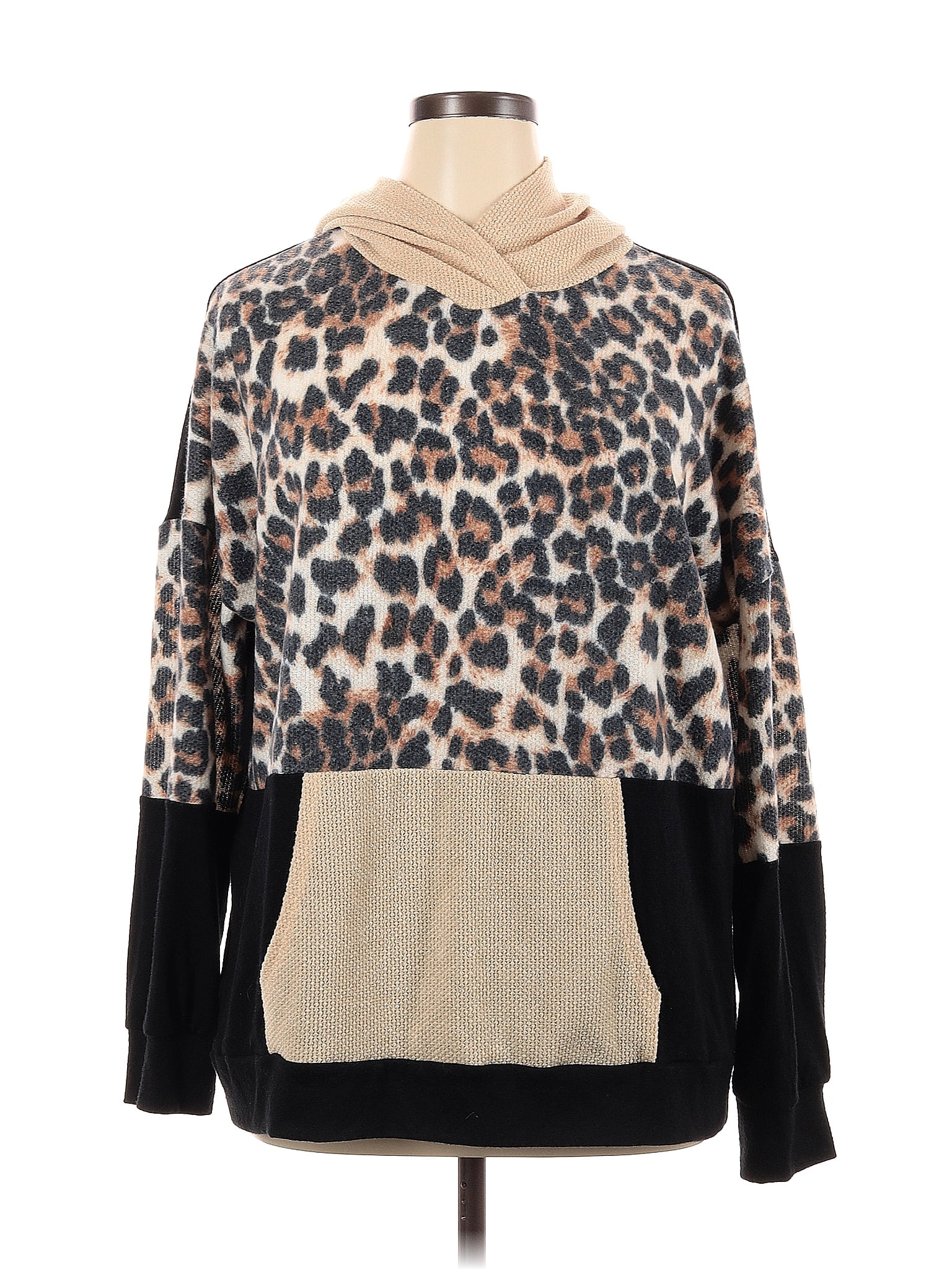 Haptics Color Block Leopard Print Multi Color Tan Pullover Hoodie Size ...