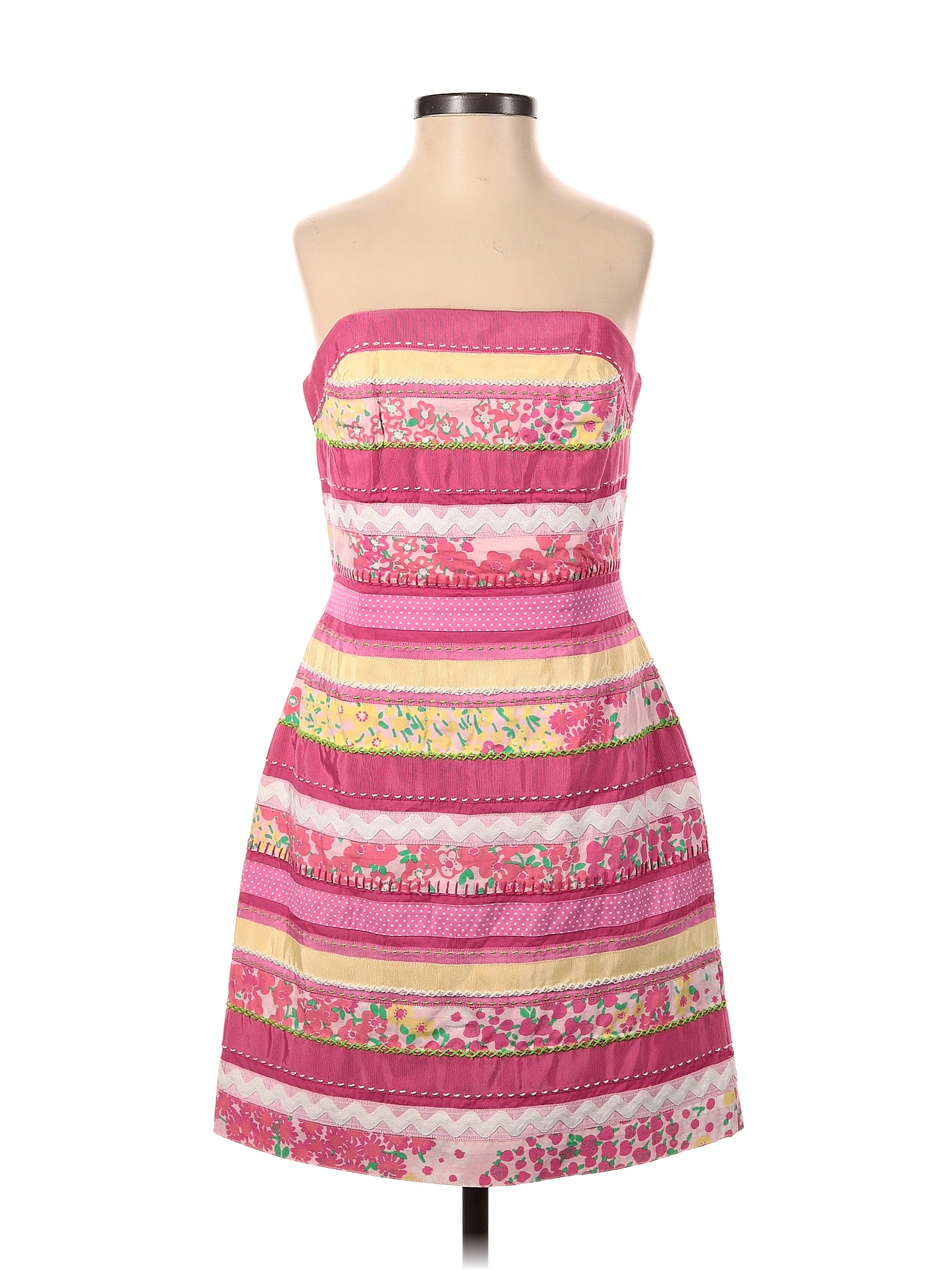 Lilly Pulitzer 100 Cotton Stripes Multi Color Pink Casual Dress Size 2