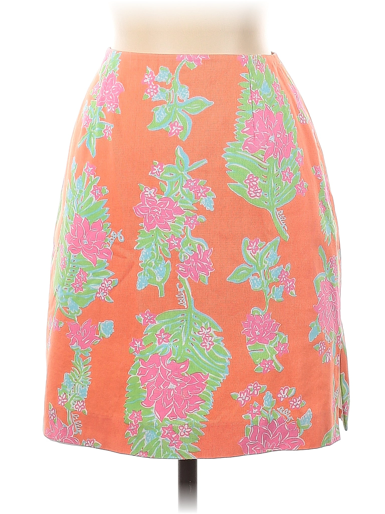 Lilly Pulitzer 100 Cotton Floral Orange Casual Skirt Size 4 71 Off