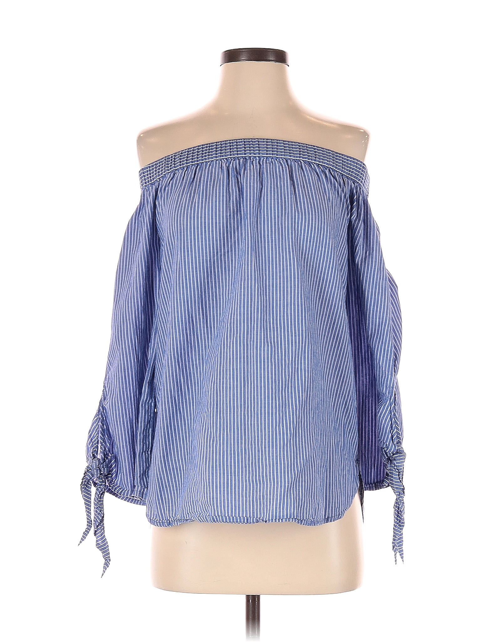 Beachlunchlounge 100 Cotton Stripes Blue Short Sleeve Blouse Size Xs