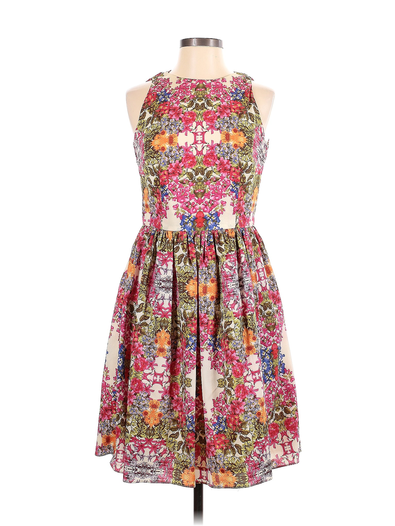 Maggy London 100 Polyester Floral Multi Color Pink Casual Dress Size 4