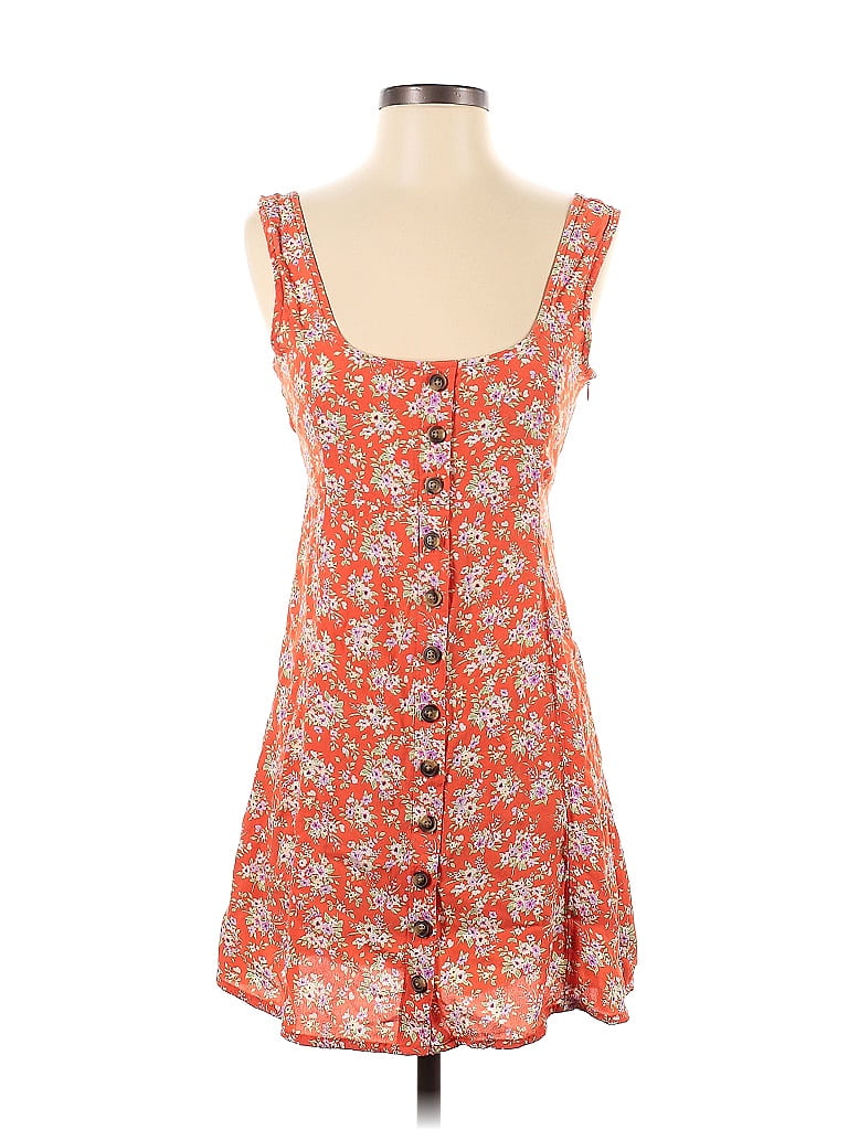 American Eagle Outfitters 100 Viscose Floral Orange Casual Dress Size