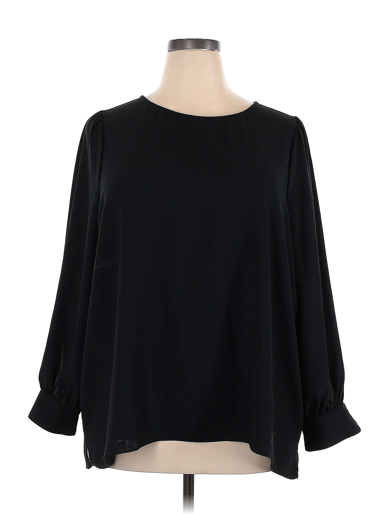 ModCloth 100% Polyester Black Long Sleeve Blouse Size 2X (Plus) - 54% ...