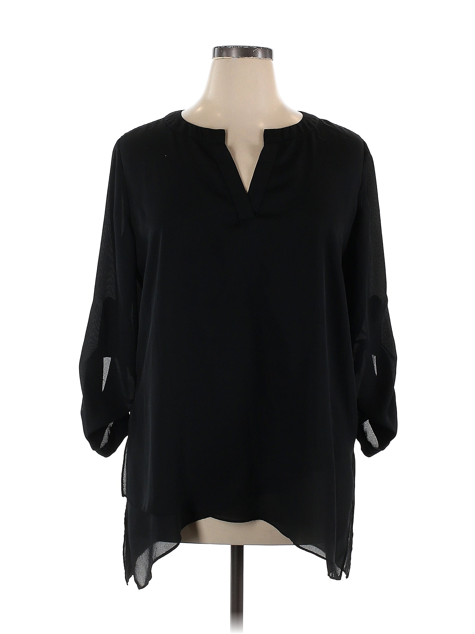 Landa Curve By Dora Landa 100 Polyester Solid Black Long Sleeve Blouse