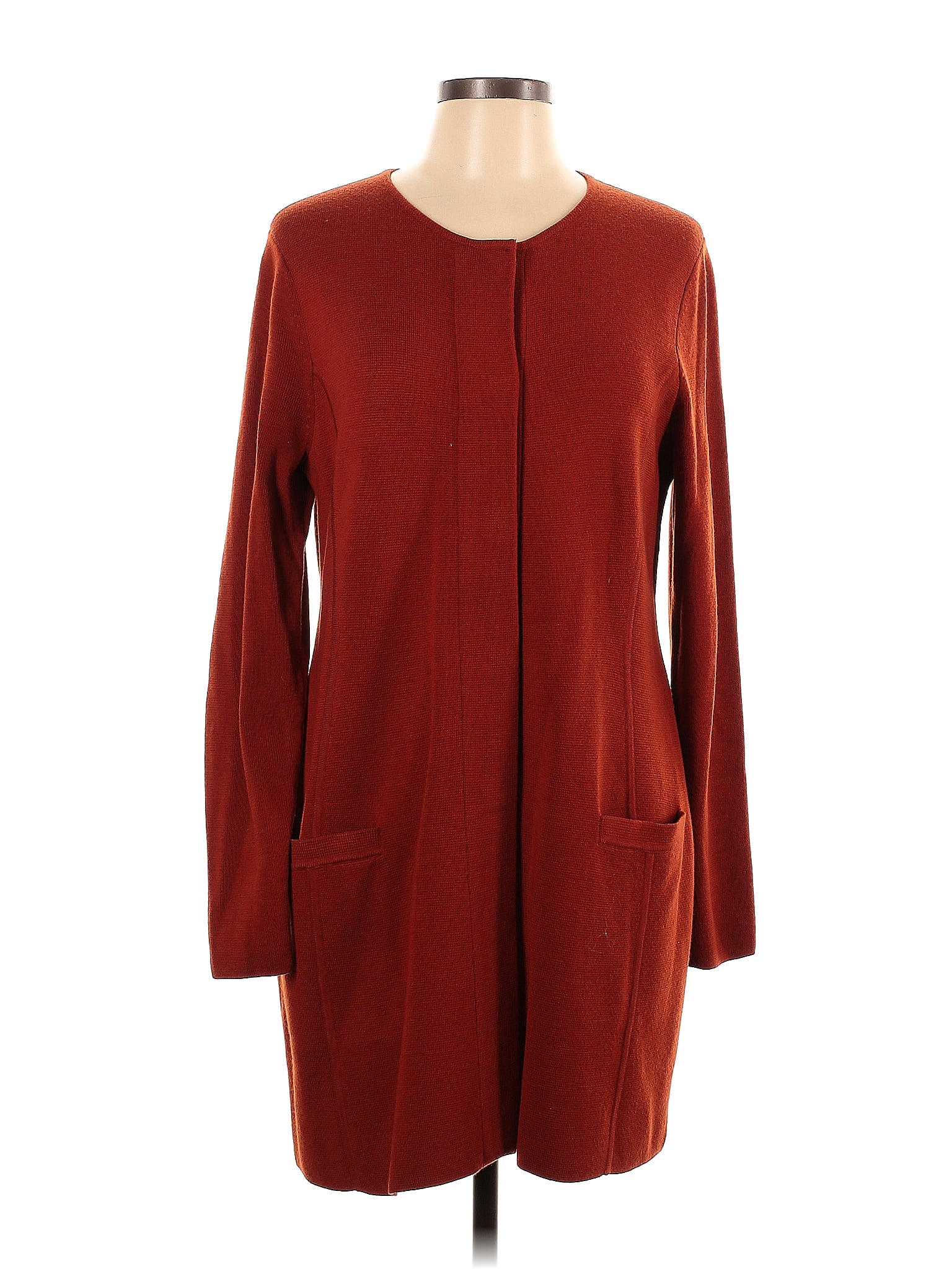 Talbots 100 Merino Wool Solid Burnt Orange Burgundy Cardigan Size L