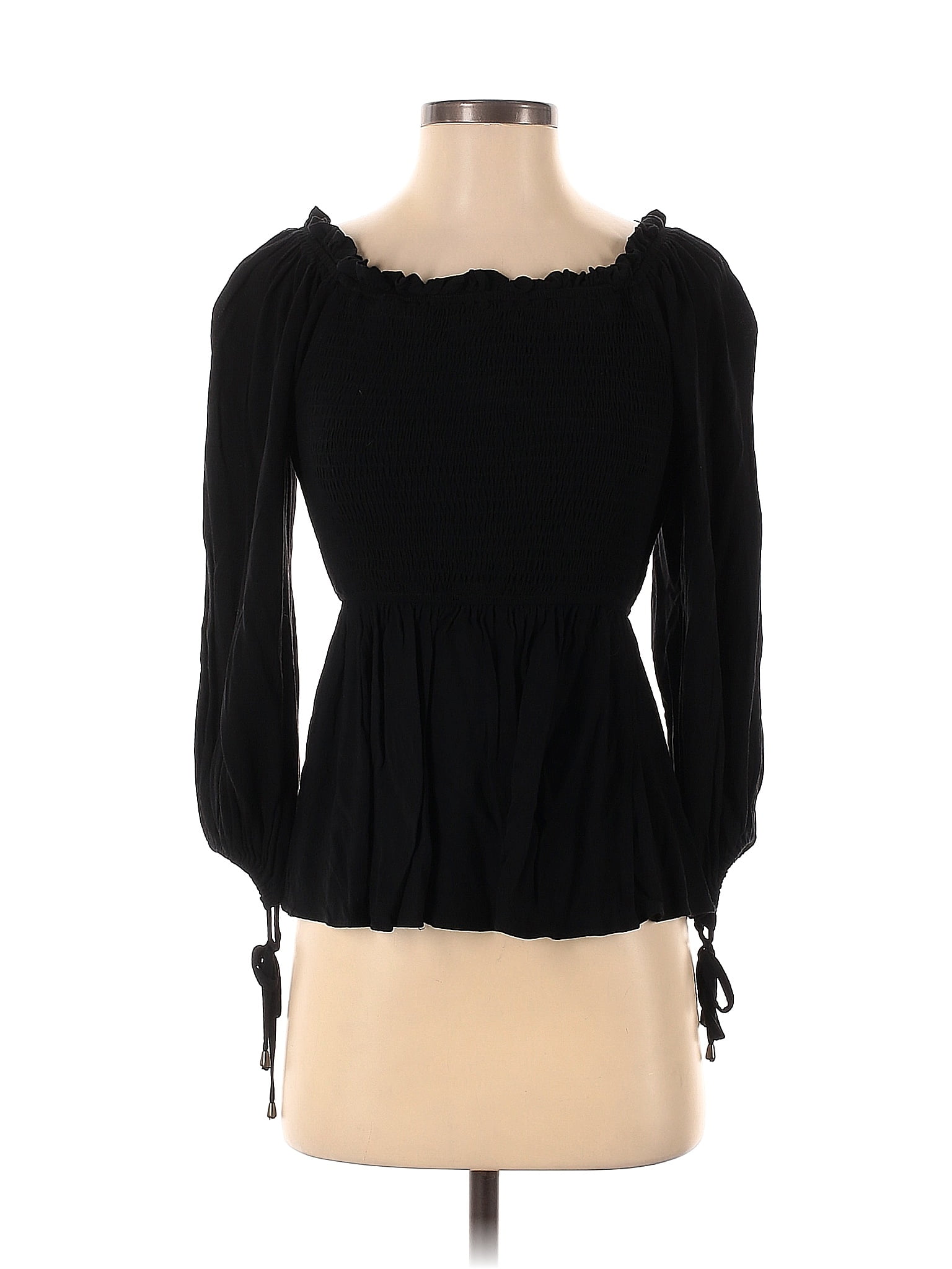 Bluivy 100 Rayon Polka Dots Black Long Sleeve Blouse Size S 60 Off