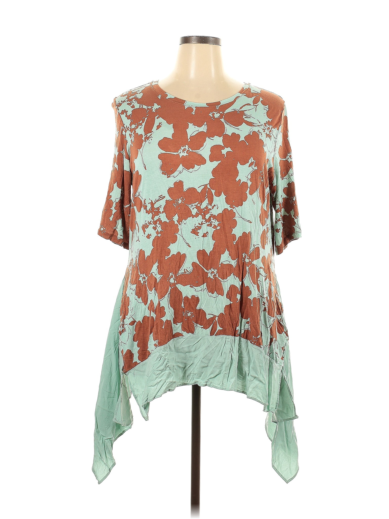 Logo By Lori Goldstein Floral Teal 3 4 Sleeve Top Size Xl 35 Off