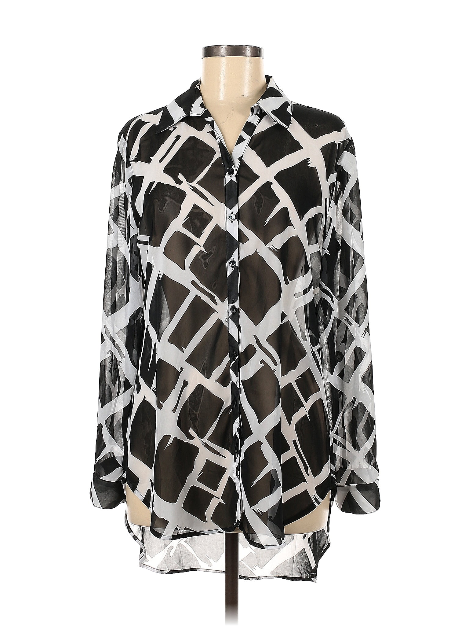 Chicos Black Long Sleeve Button Down Shirt Size Med 1 78 Off