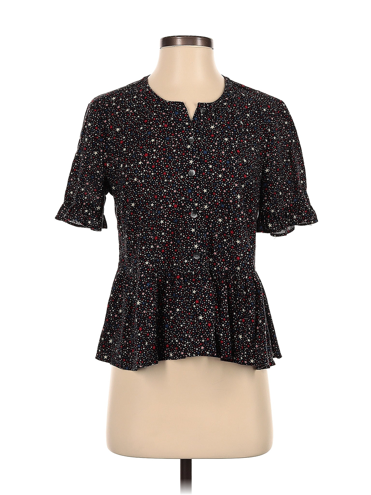 Madewell 100 Cotton Polka Dots Black Short Sleeve Blouse Size S 68