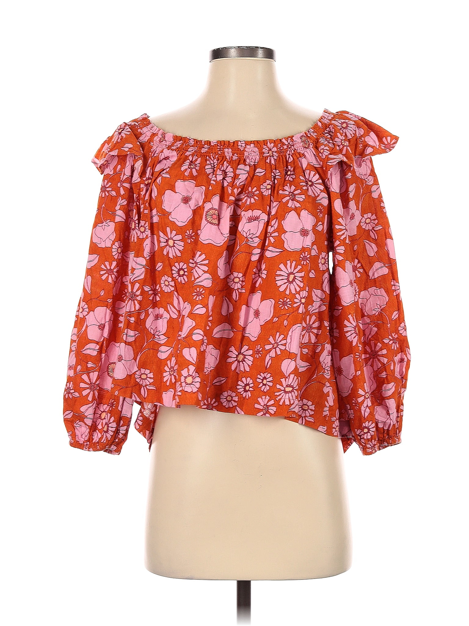 Free People 100 Cotton Orange Long Sleeve Blouse Size Xs 70 Off