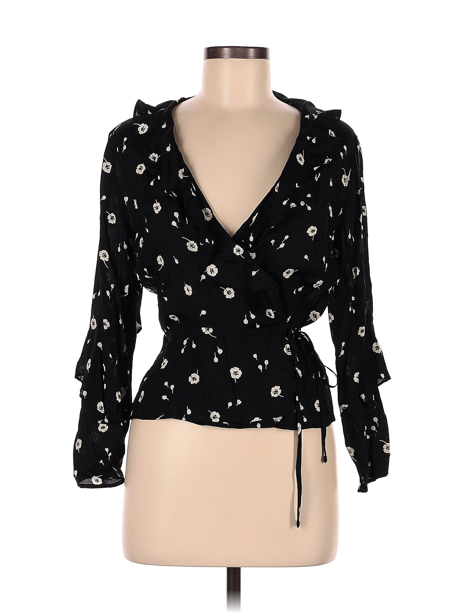 Topshop Polka Dots Black Long Sleeve Blouse Size 6 60 Off Thredup