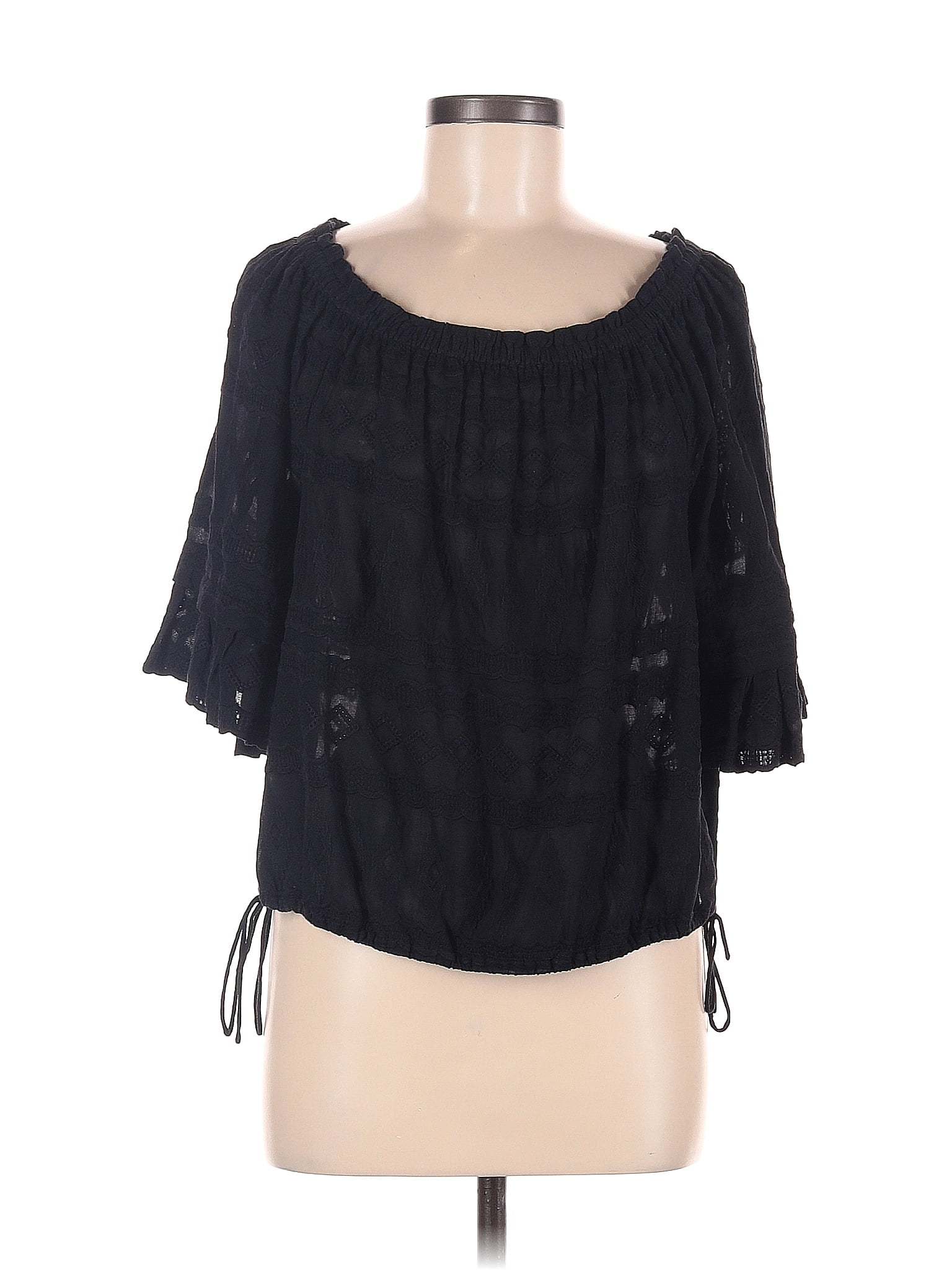 Rebecca Taylor 100 Cotton Black Short Sleeve Blouse Size 6 82 Off