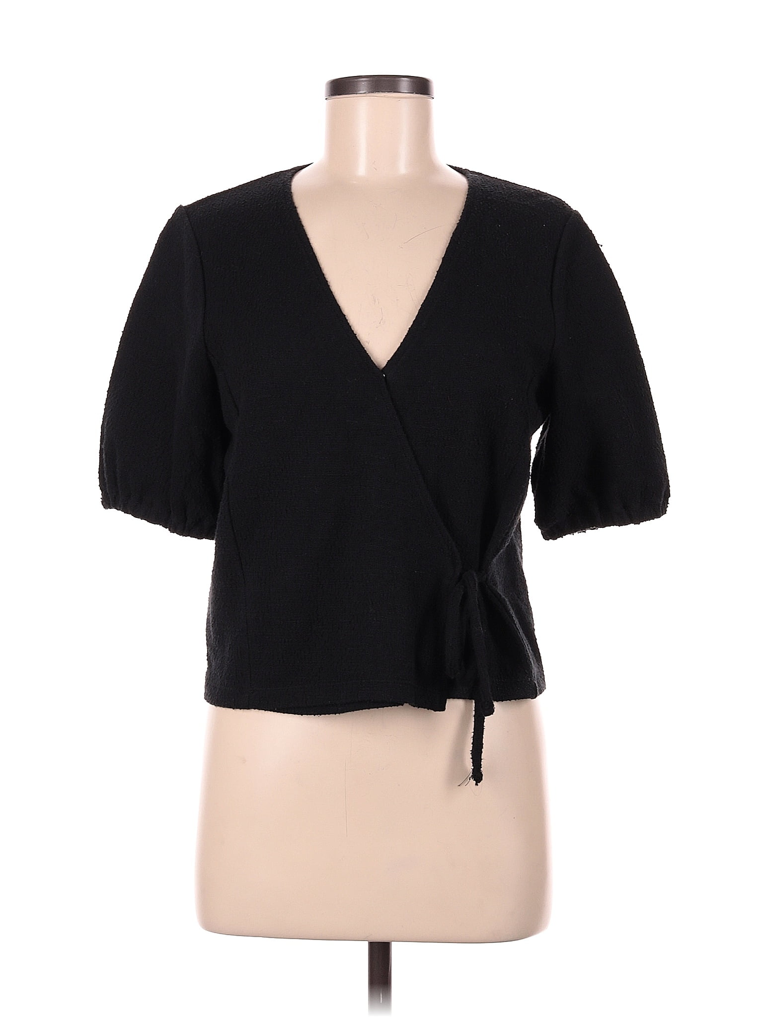 Texture And Thread Madewell 100 Cotton Solid Black Short Sleeve Blouse