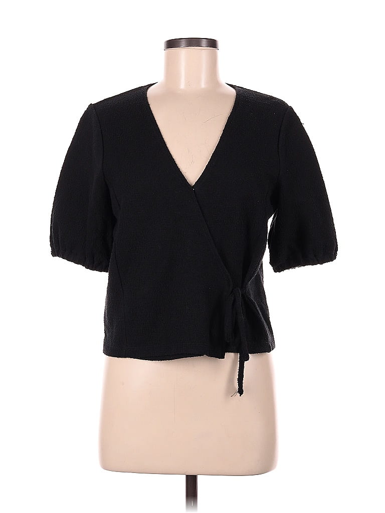 Texture And Thread Madewell 100 Cotton Solid Black Short Sleeve Blouse