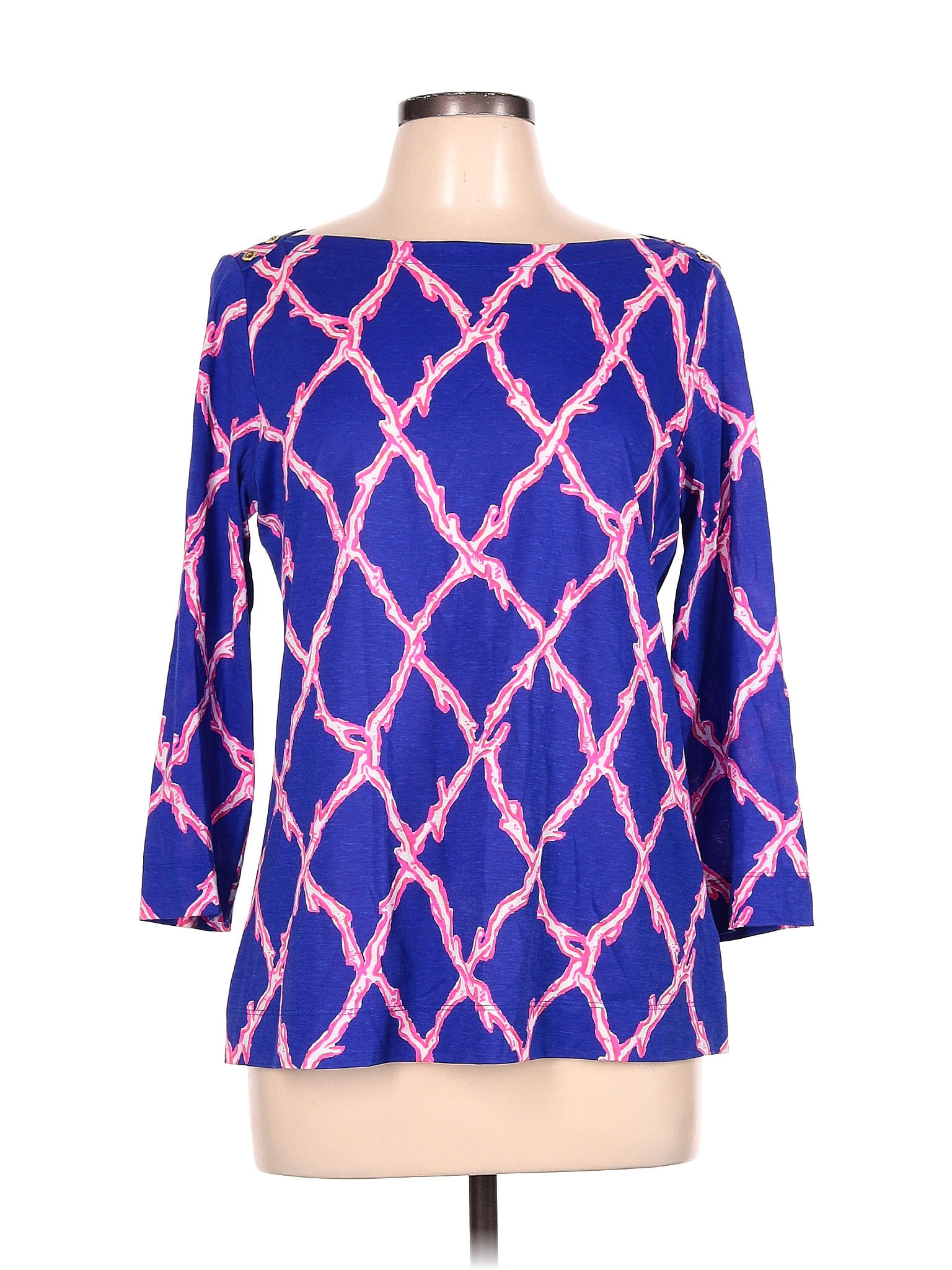 Lilly Pulitzer 100 Pima Cotton Checkered Gingham Color Block Blue Long