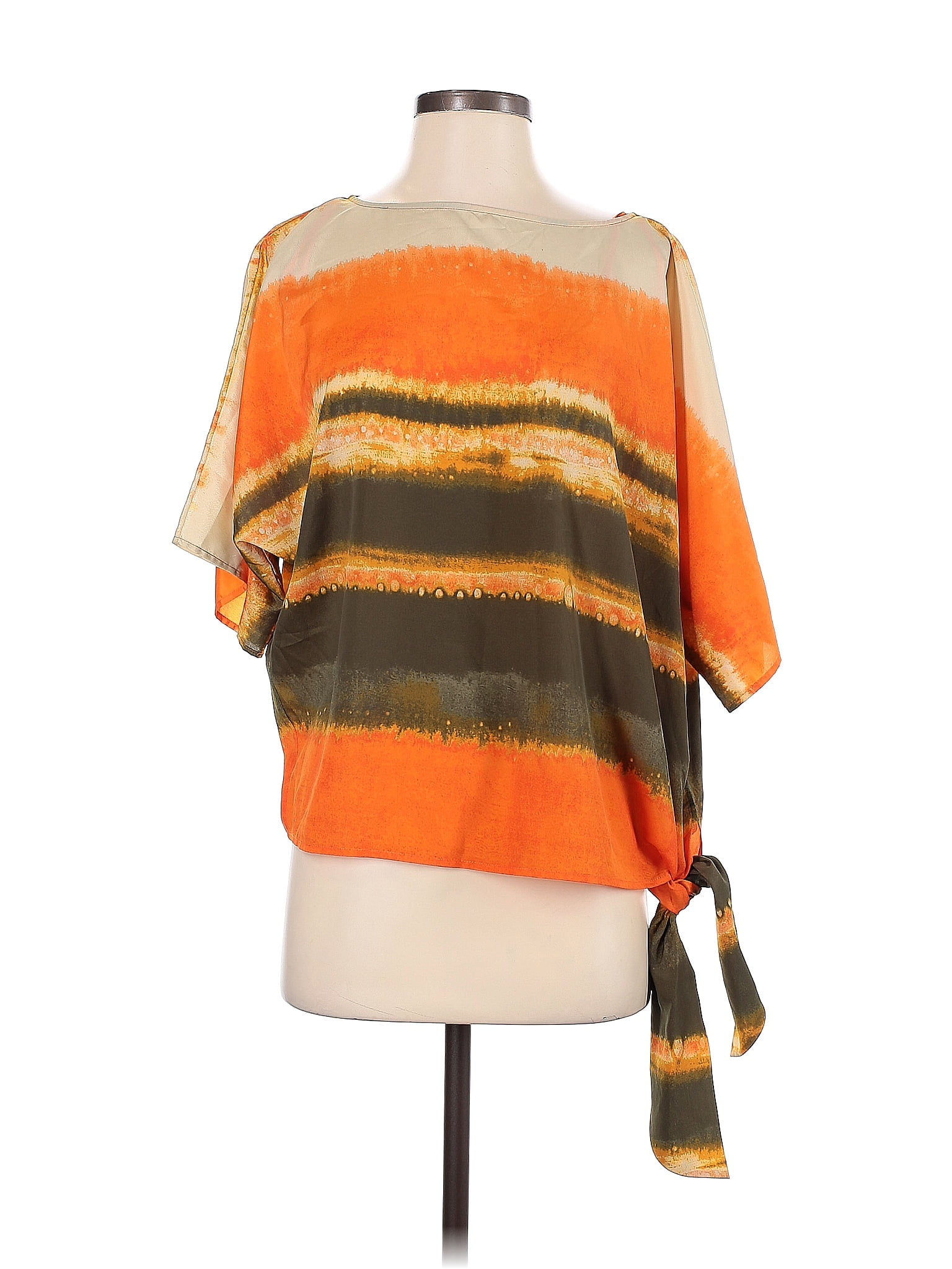 Michael Michael Kors 100 Polyester Stripes Orange Short Sleeve Blouse