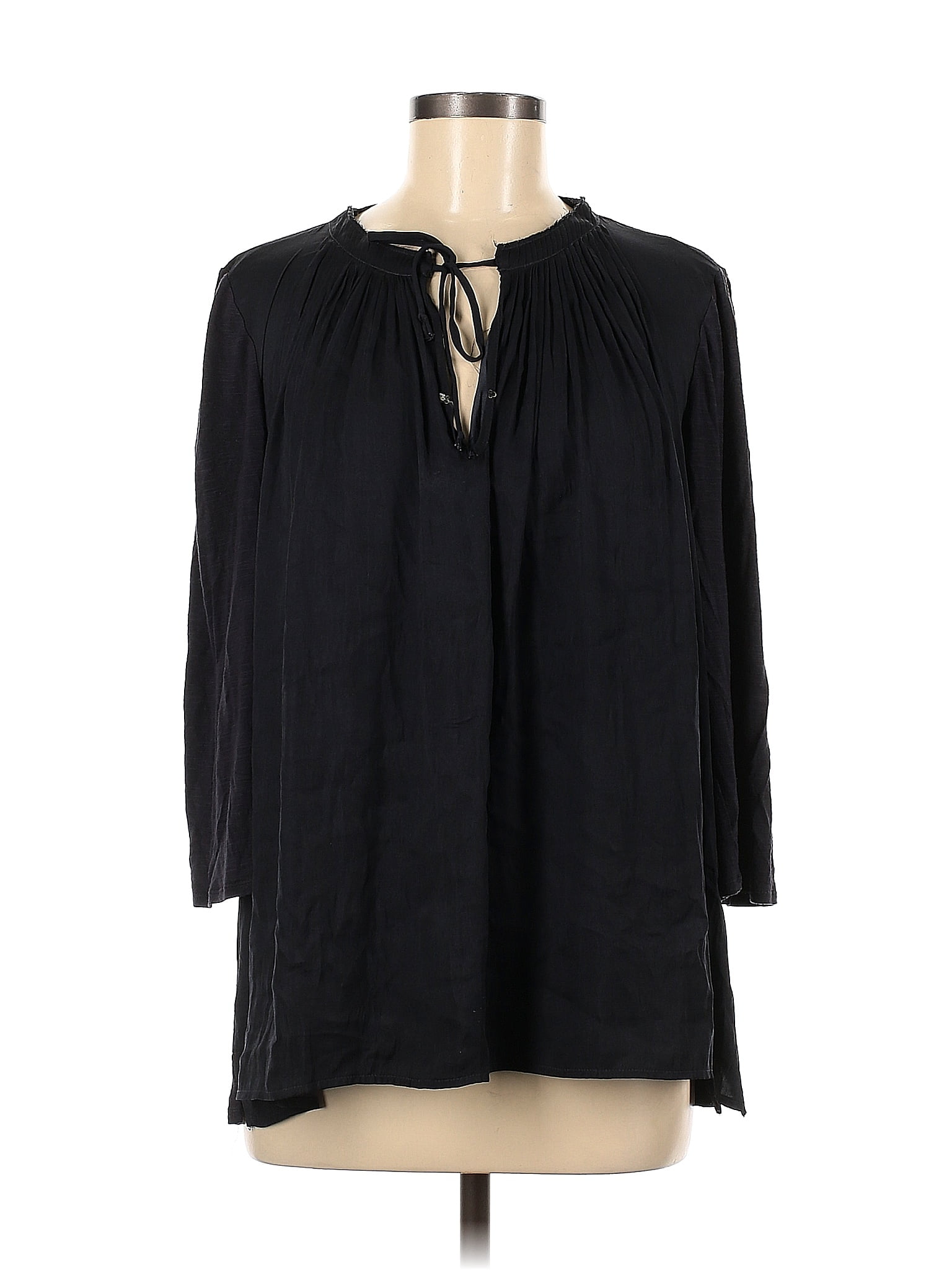 Left Coast by Dolan 100% Polyester Solid Black Long Sleeve Blouse Size ...