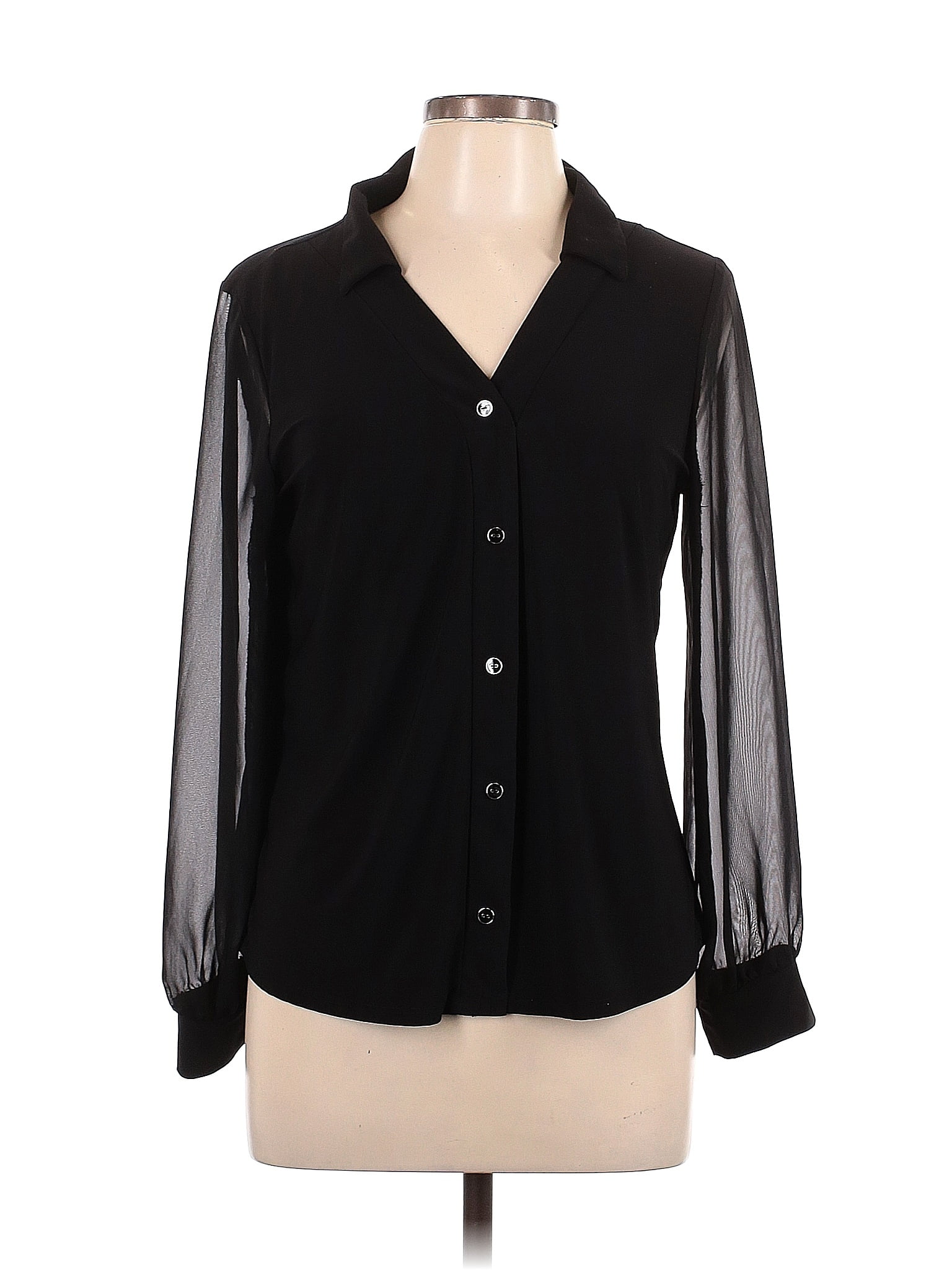 Diana Belle Solid Black Long Sleeve Blouse Size L 64 Off Thredup