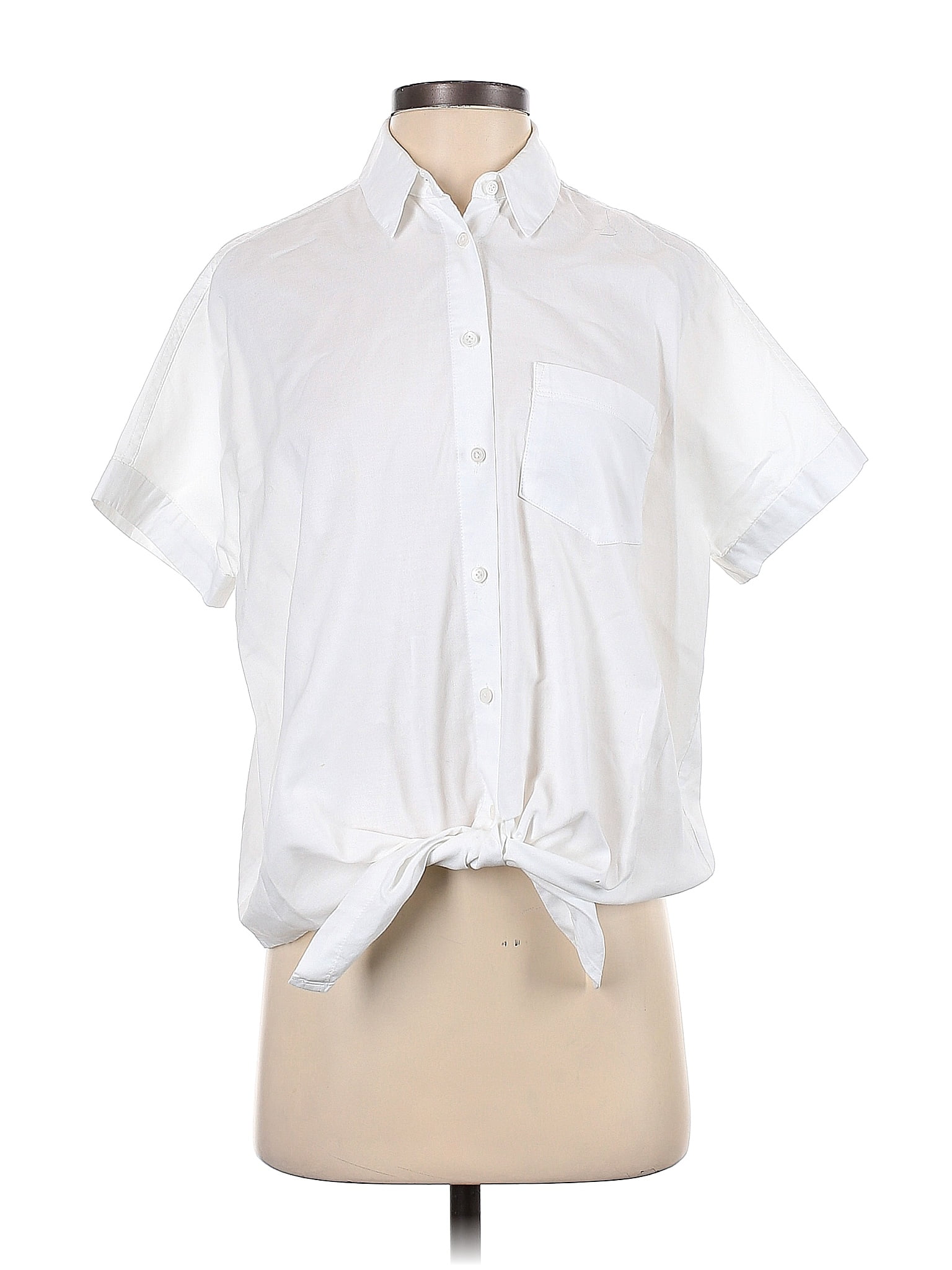 Madewell 100 Cotton Solid White Short Sleeve Button Down Shirt Size Xs