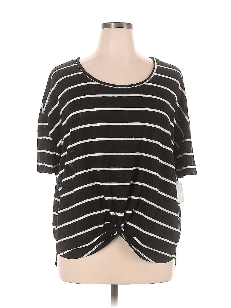 Sonoma Goods For Life Stripes Black Short Sleeve Blouse Size Xl 6