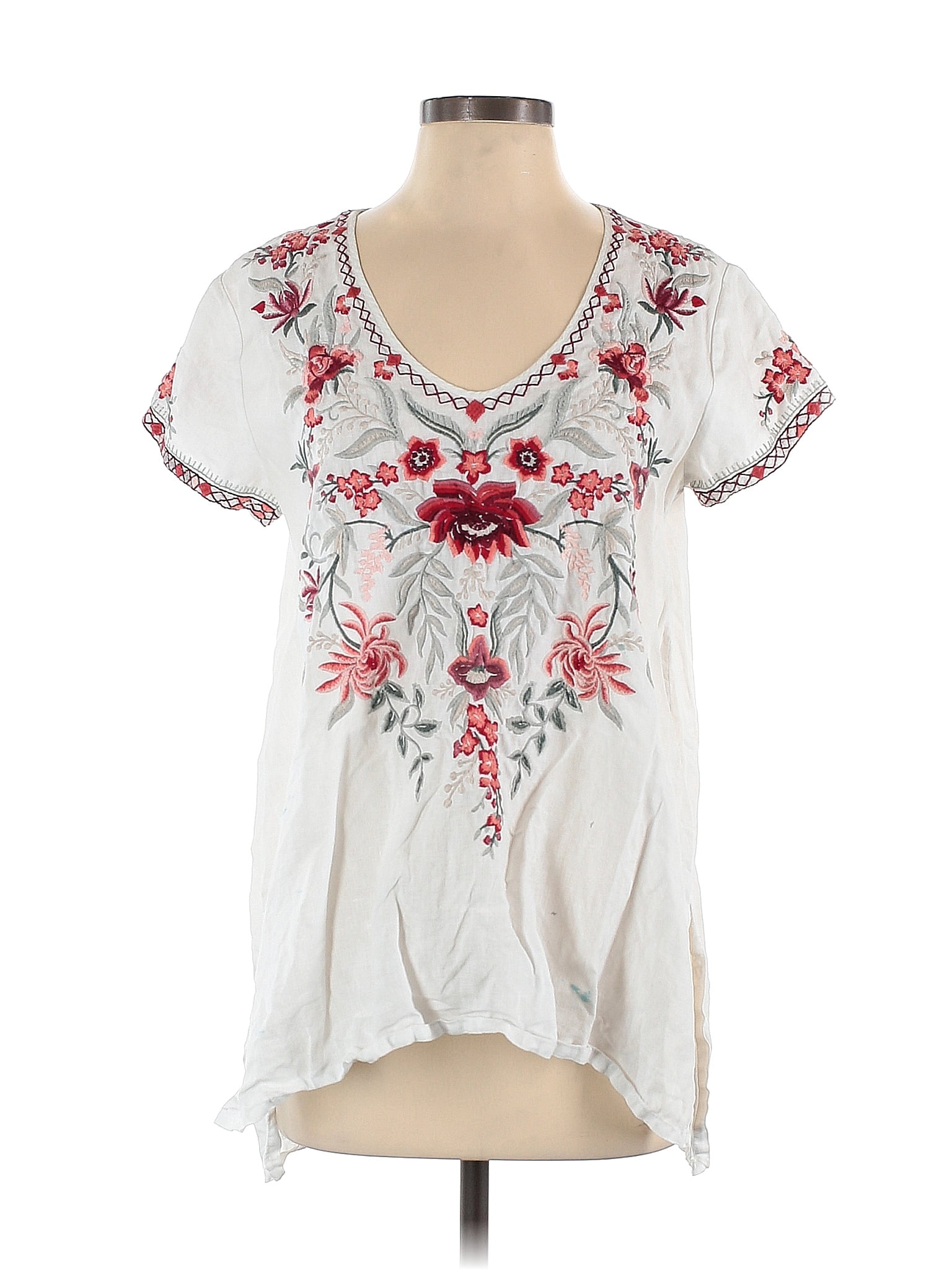 Johnny Was 100% Linen White Short Sleeve Top Size S - 80% off | ThredUp