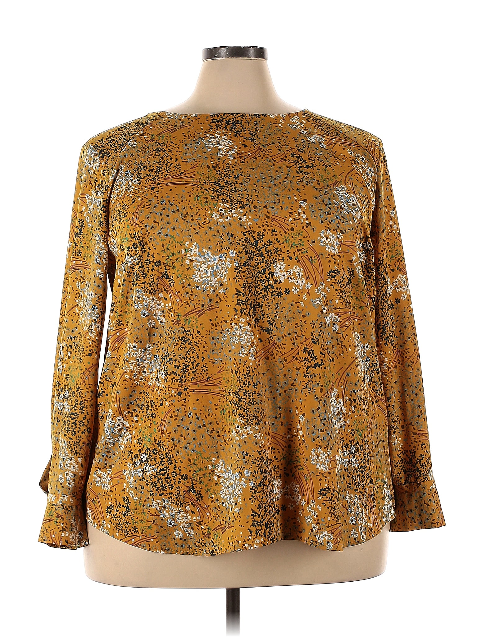 Ann Taylor Loft 100 Polyester Gold Long Sleeve Blouse Size 22 Plus