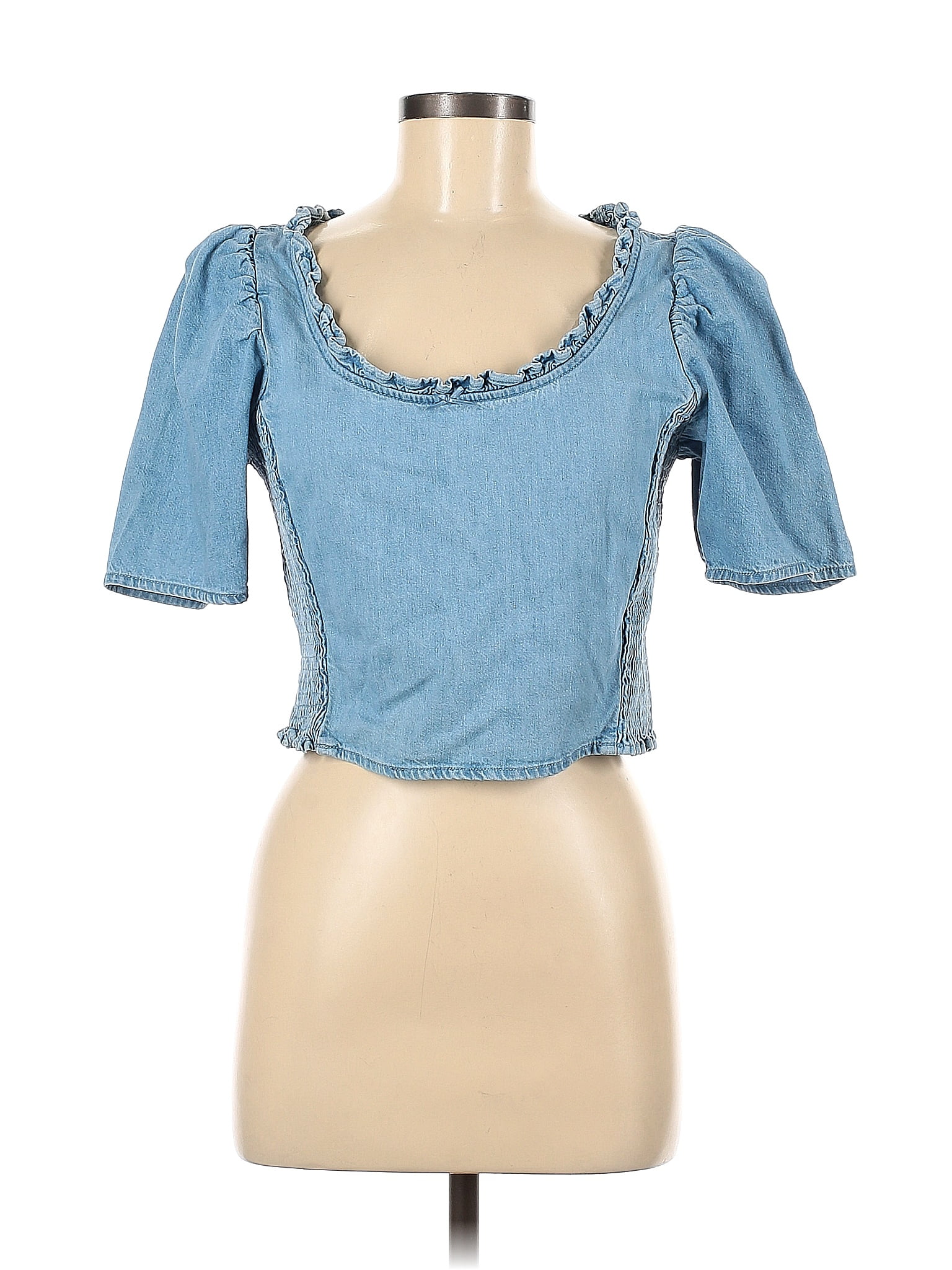 Levis Solid Blue Short Sleeve Blouse Size M 63 Off Thredup