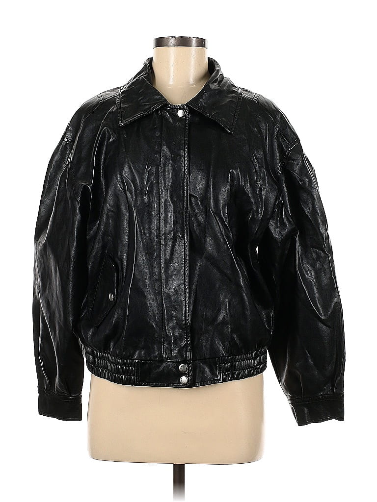 Wild Fable 100% Polyester Solid Black Faux Leather Jacket Size M - 45% ...