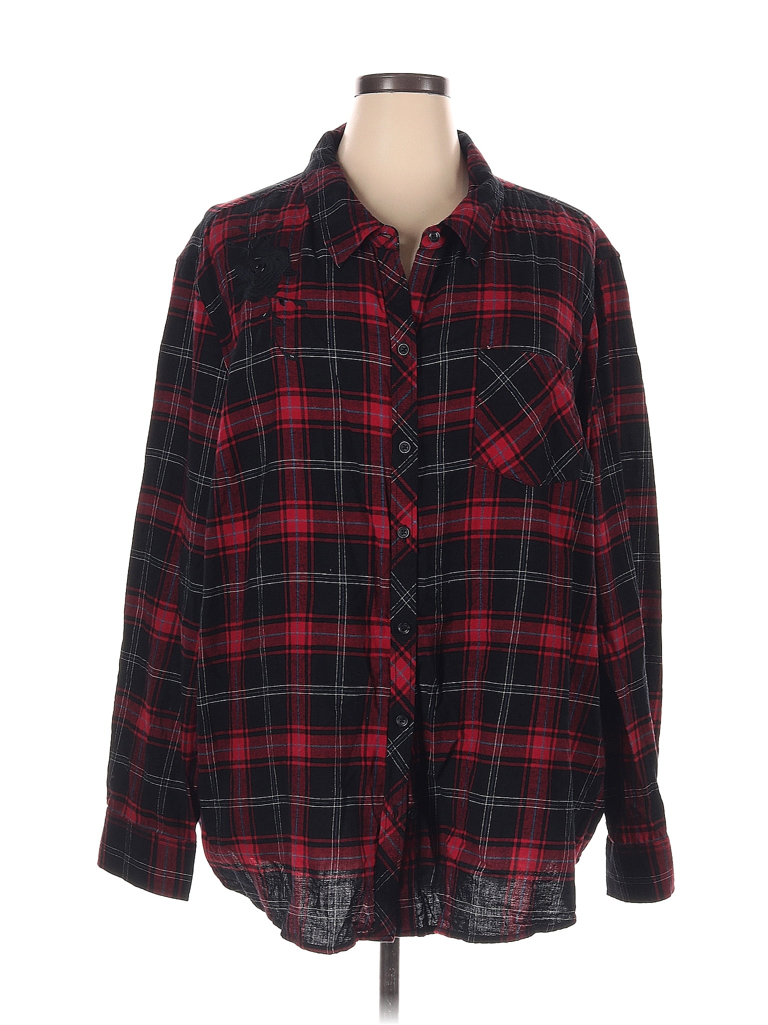 Terra And Sky 100 Cotton Plaid Multi Color Red Long Sleeve Button Down