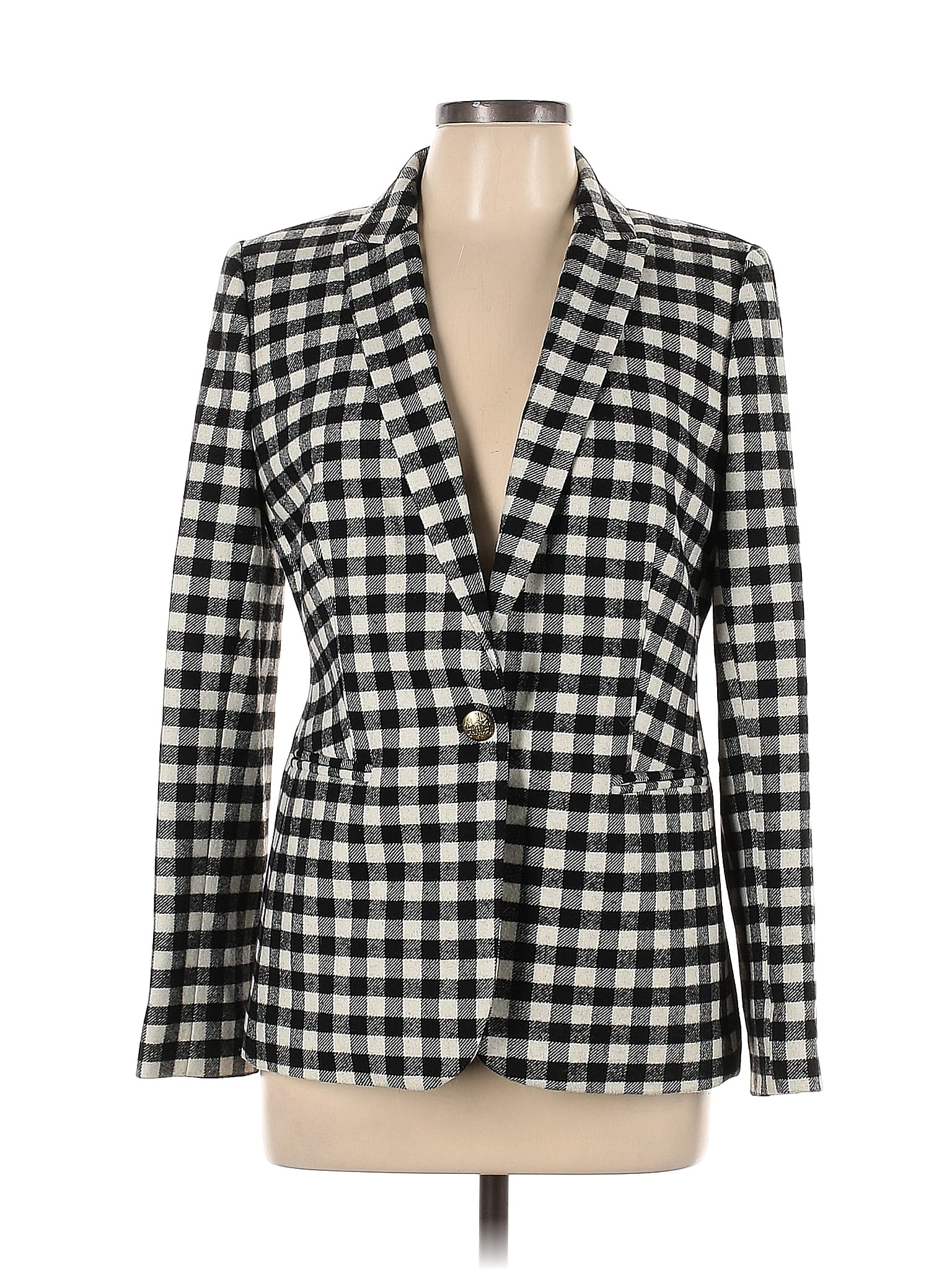 J Crew Factory Store Checkered Gingham Multi Color Ivory Wool Blazer