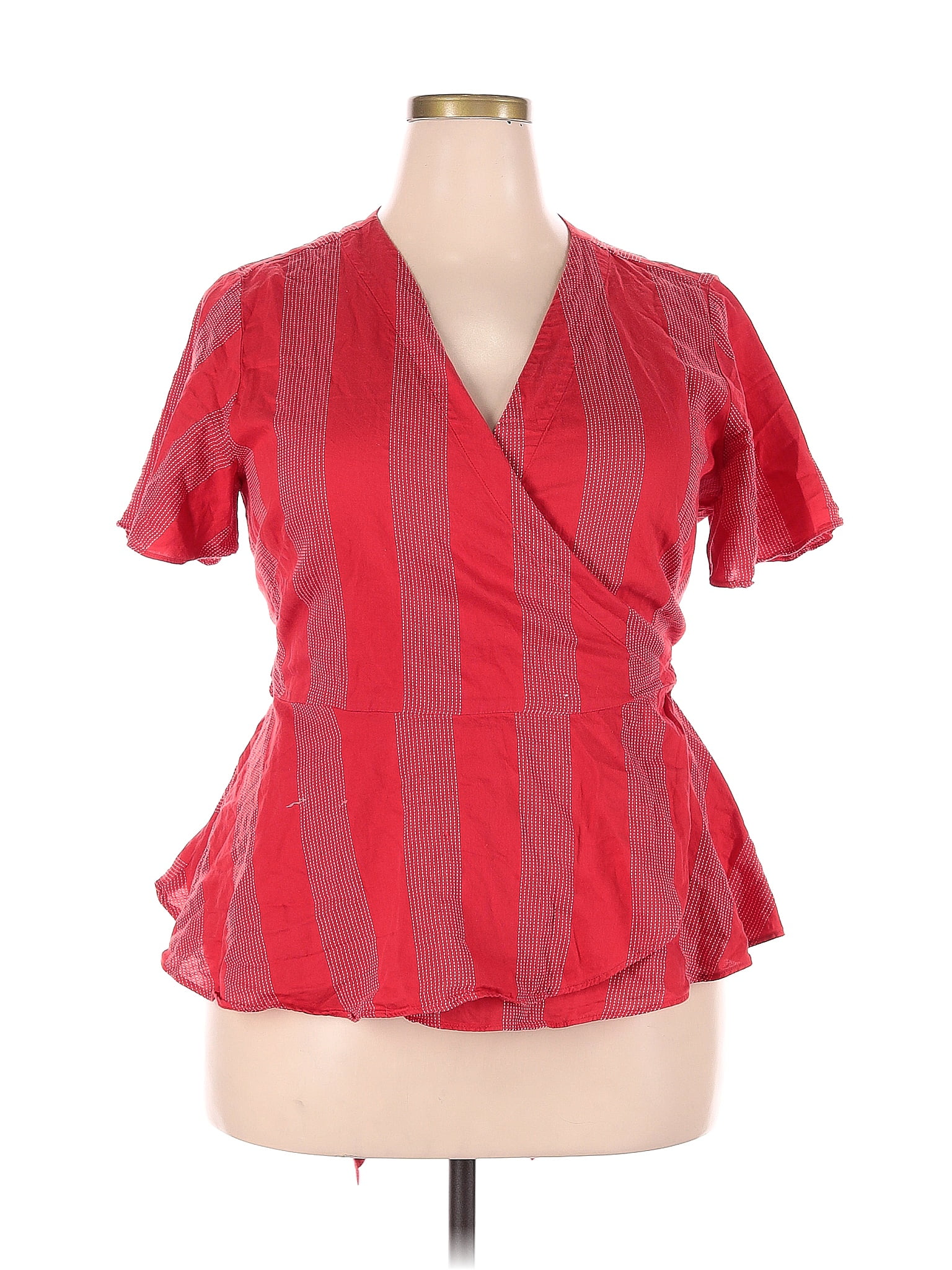 Ann Taylor Loft 100 Cotton Red Short Sleeve Blouse Size 18 Plus 58