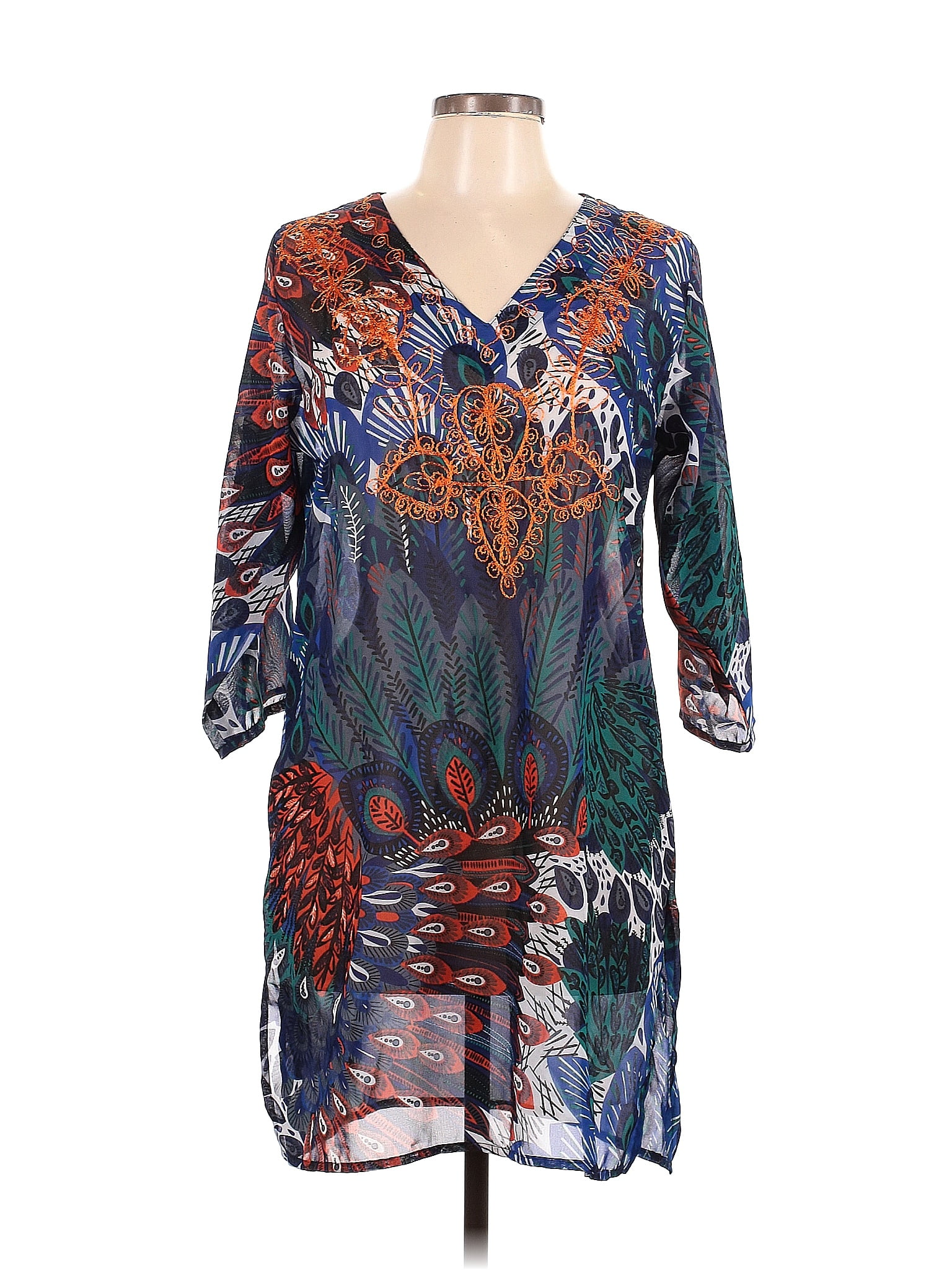 Rima Beach World 100% Terivoile Multi Color Blue Casual Dress Size L ...