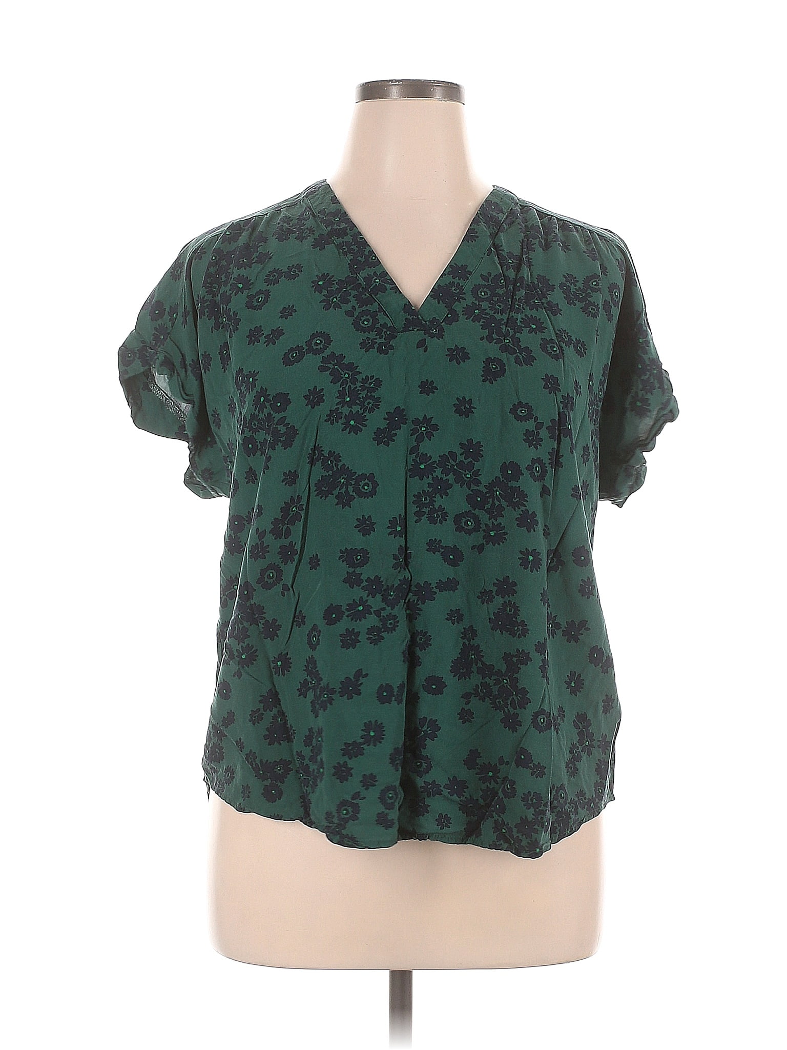 Gap 100 Rayon Floral Green Short Sleeve Blouse Size Xl 69 Off Thredup