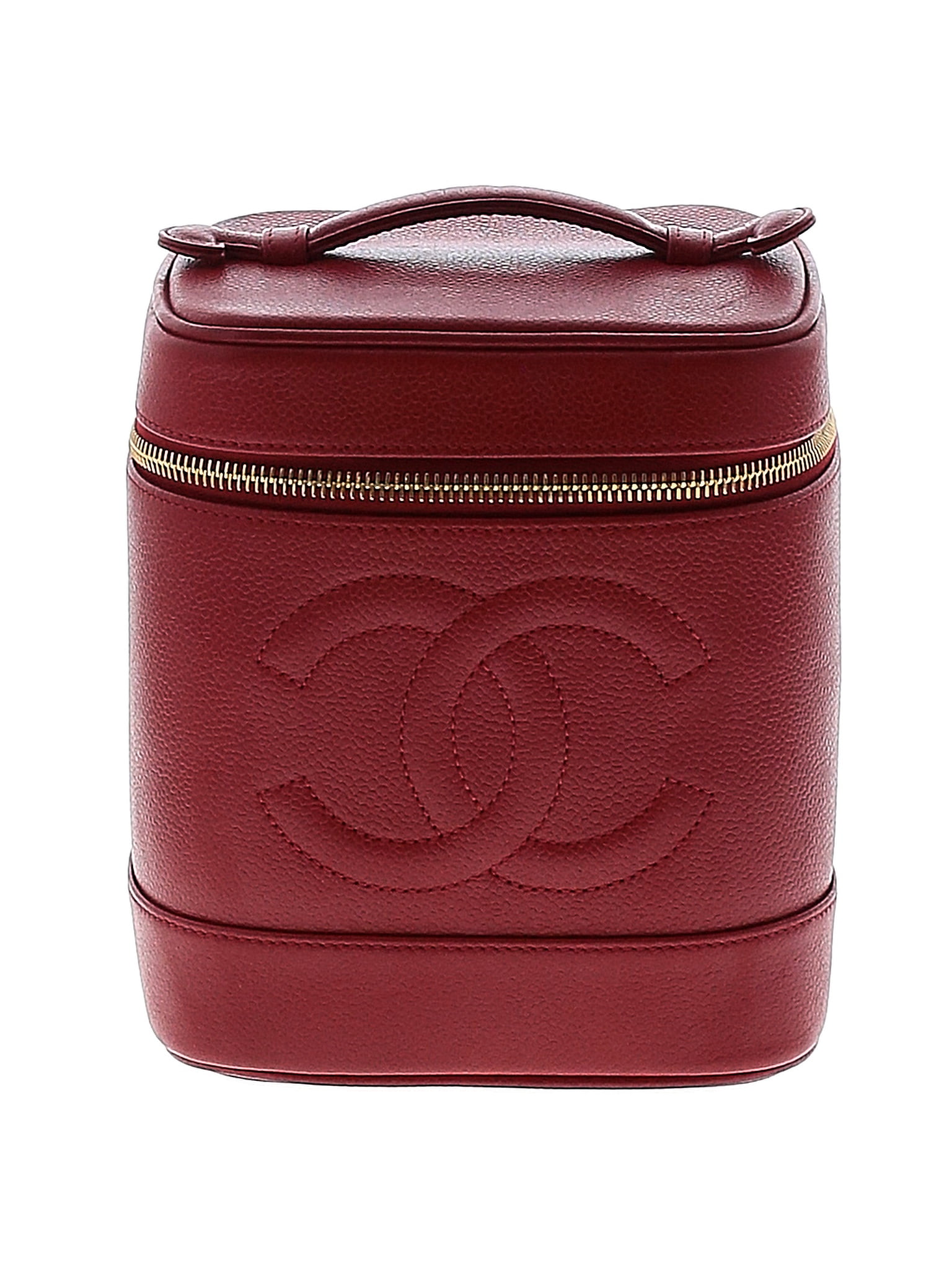 Chanel 100% Calf Leather Solid Maroon Burgundy CC Tall Vanity Case One ...