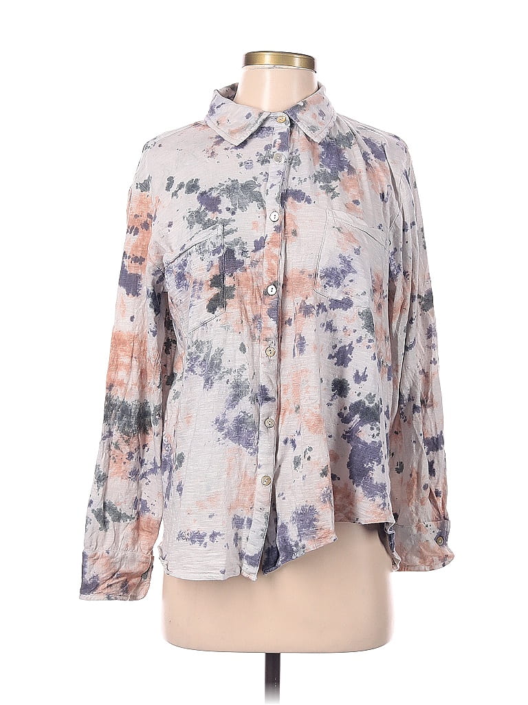 Caite 100% Cotton Floral Gray Long Sleeve Blouse Size S - 62% off | ThredUp