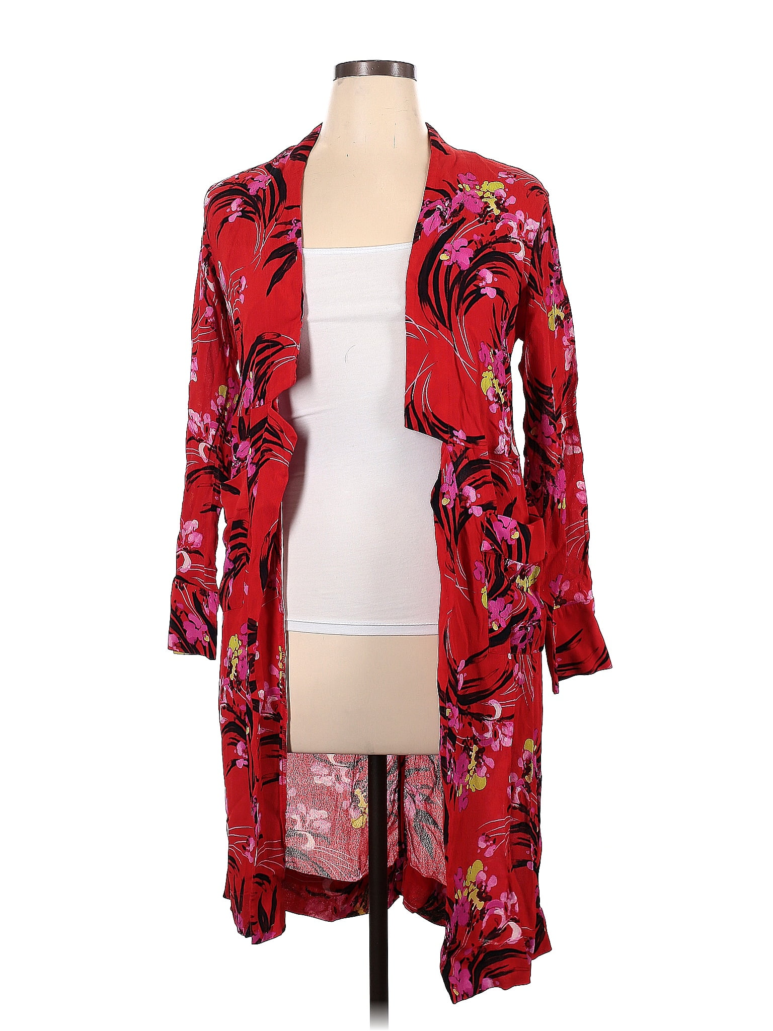 Colleen Lopez 100% Rayon Floral Red Burgundy Kimono Size 1X (Plus) - 70 ...