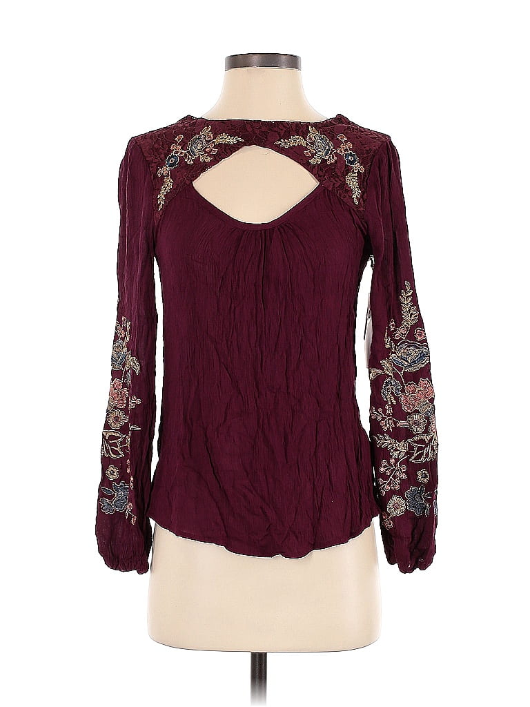 Coco Jaimeson 100 Rayon Paisley Burgundy Long Sleeve Top Size Xs