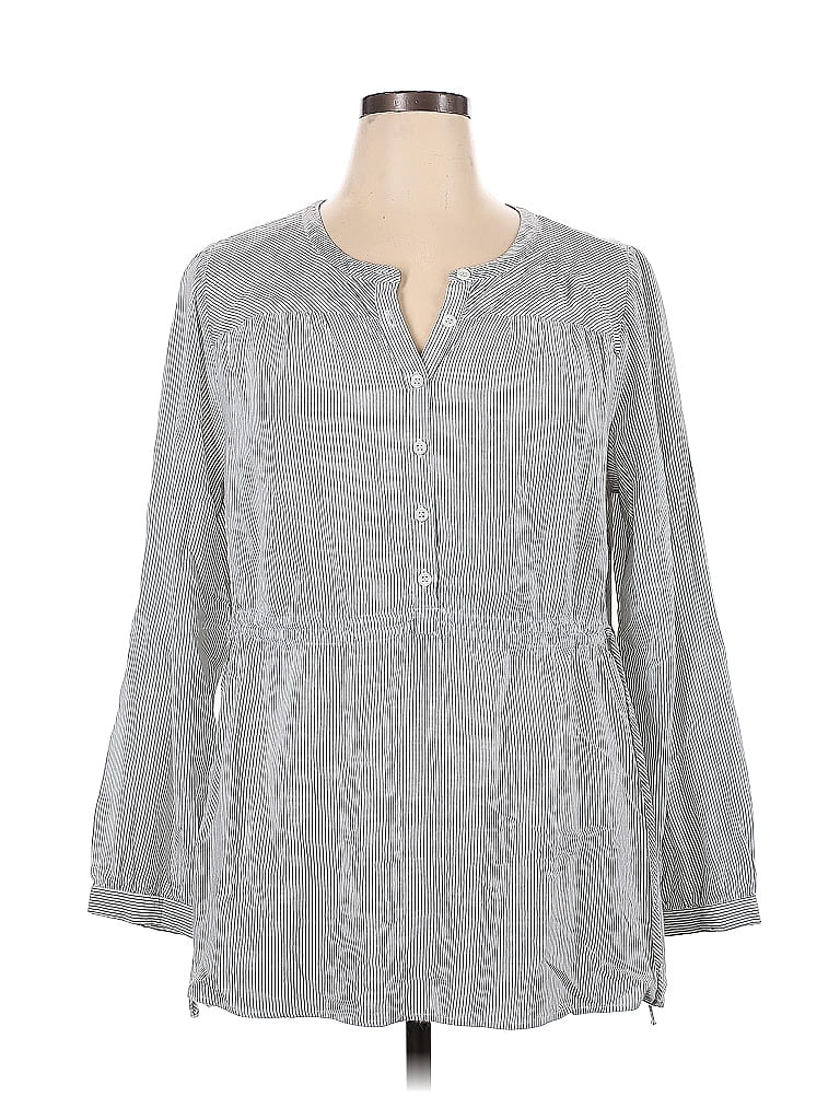 Lane Bryant 100 Rayon Stripes Multi Color Gray Long Sleeve Blouse Size