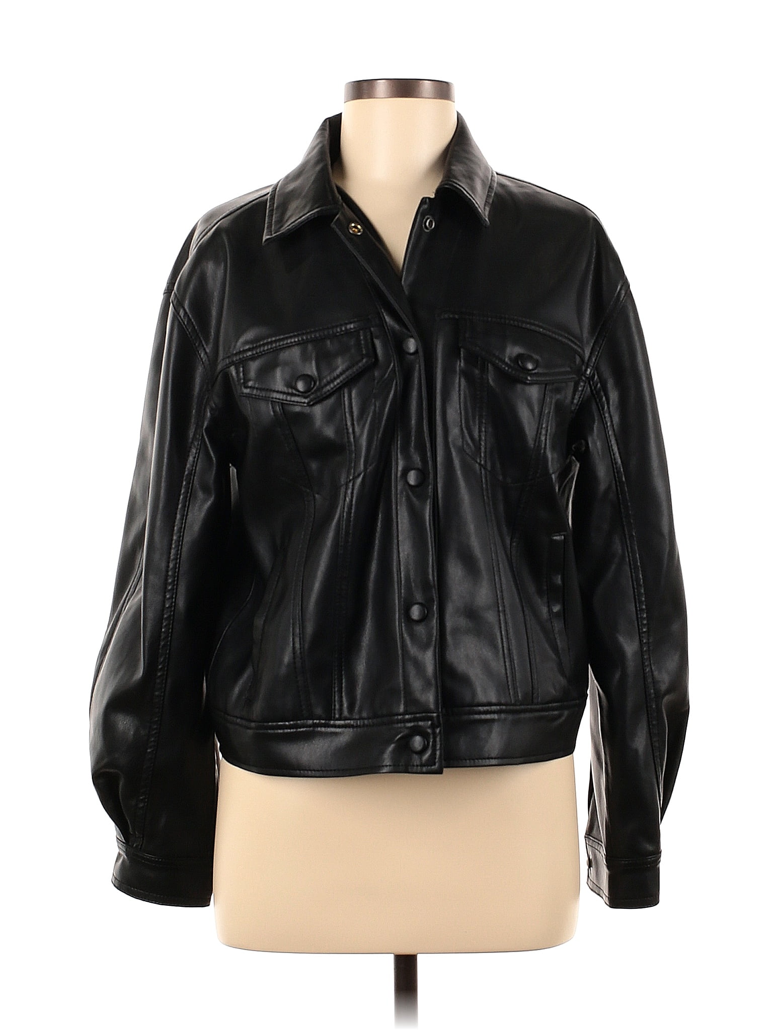 Abercrombie & Fitch 100% Polyester Solid Black Faux Leather Jacket Size M - 66% off | ThredUp
