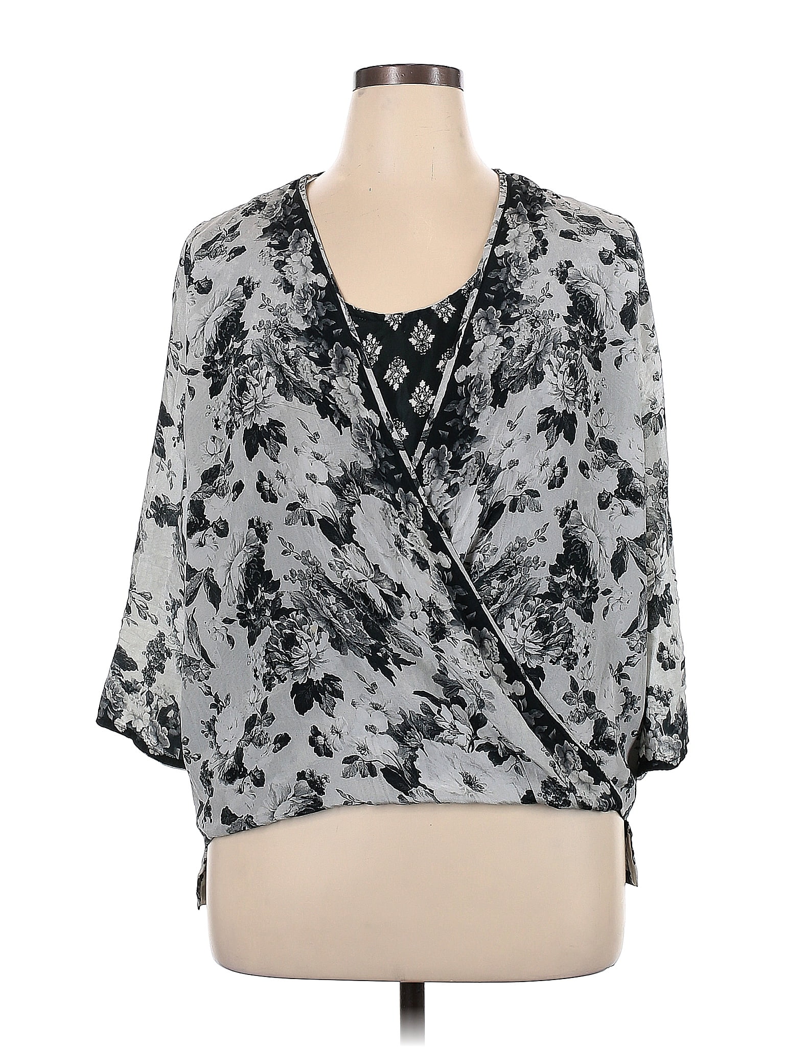 Tolani 100% Silk Gray Long Sleeve Blouse Size XL - 79% off | ThredUp