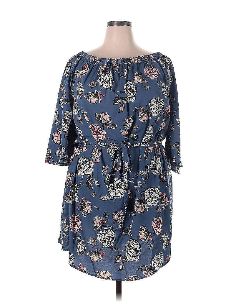 Hint Of Blush 100 Polyester Floral Blue Casual Dress Size 2x Plus