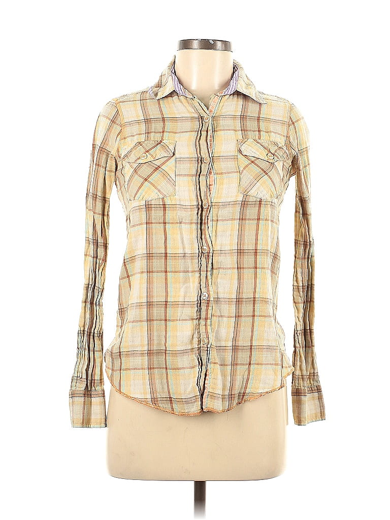 Arnold Zimberg 100% Cotton Plaid Yellow Long Sleeve Button-Down Shirt ...