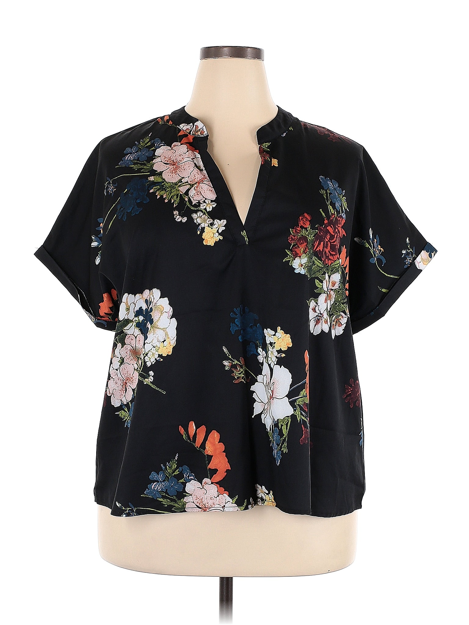 Shein 100 Polyester Floral Black Short Sleeve Blouse Size 3x Plus