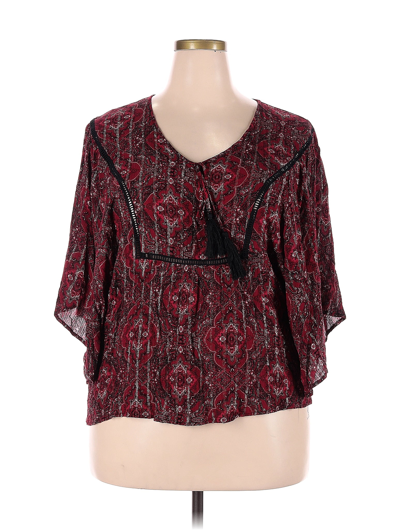 Maurices Paisley Burgundy Short Sleeve Blouse Size XXL - 34% off | ThredUp