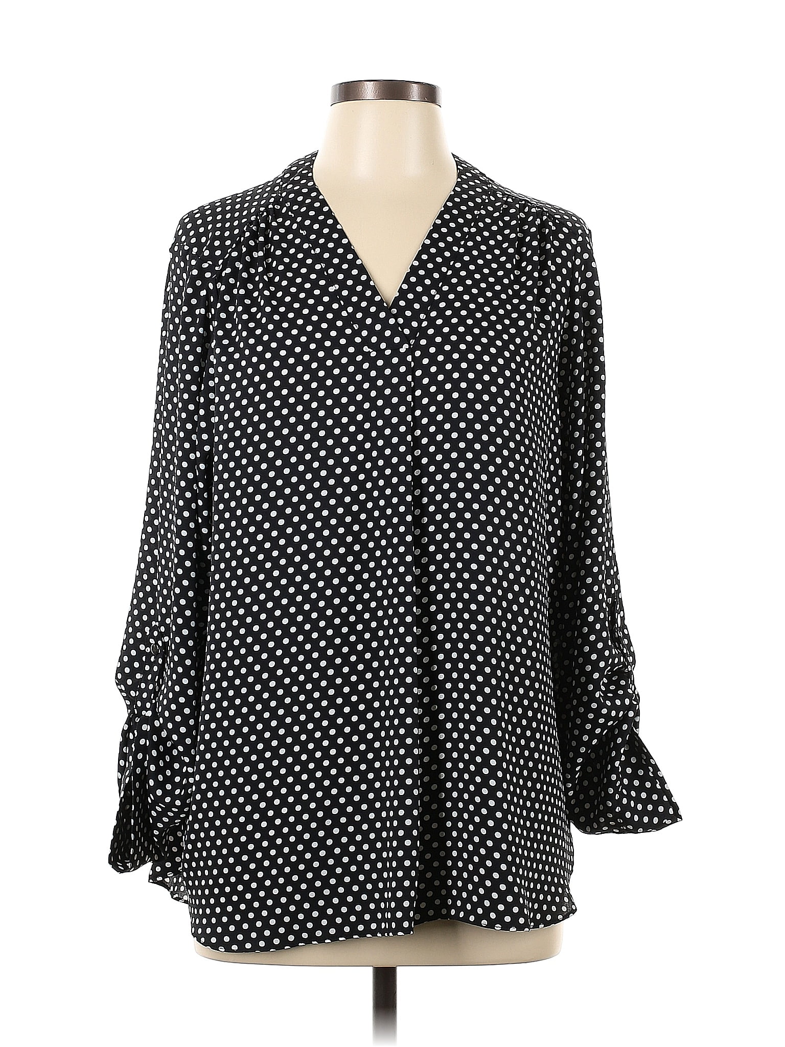 Jones New York 100 Polyester Polka Dots Black Long Sleeve Blouse Size